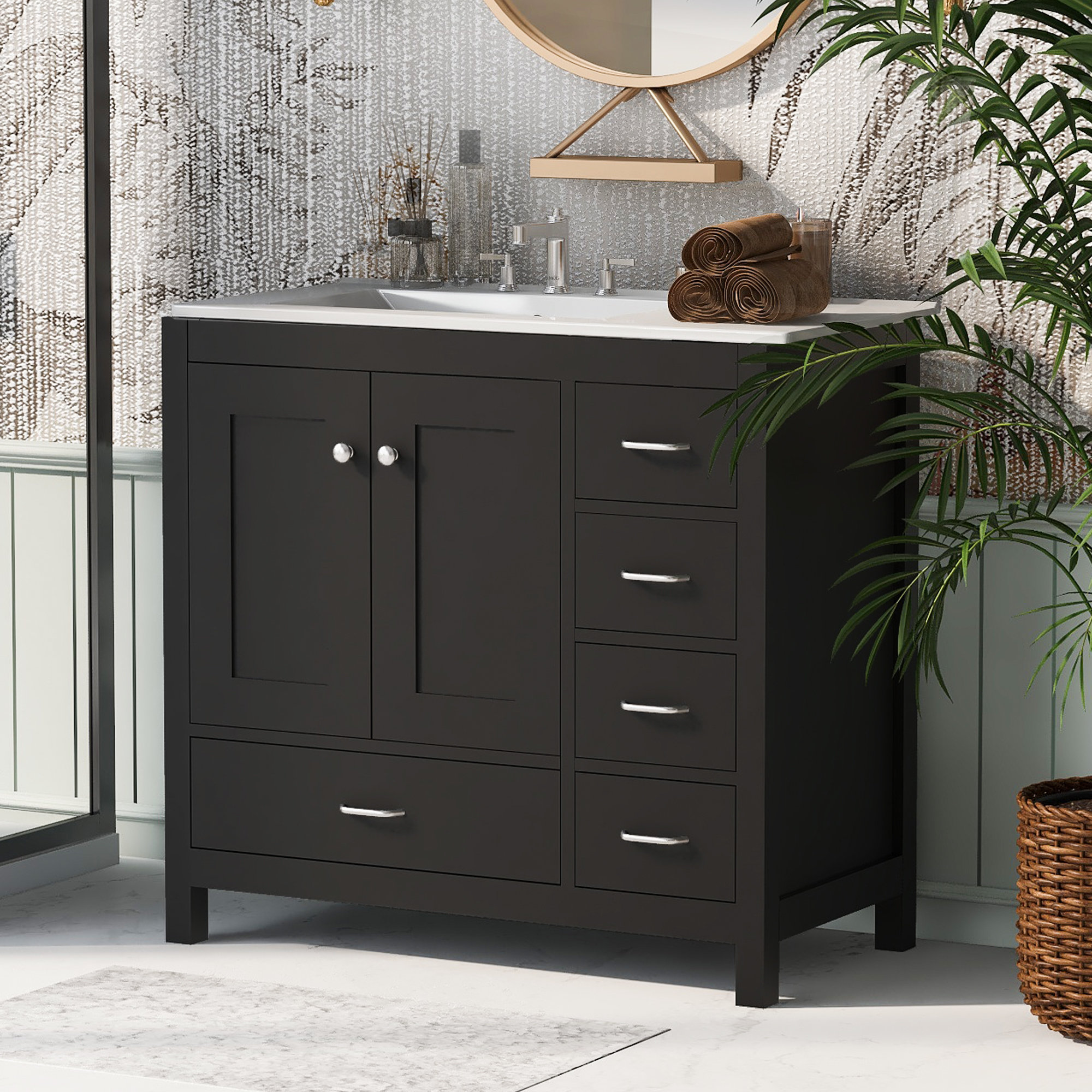 Winston Porter Sanyia 36'' Single Bathroom Vanity with Ceramic Top ...