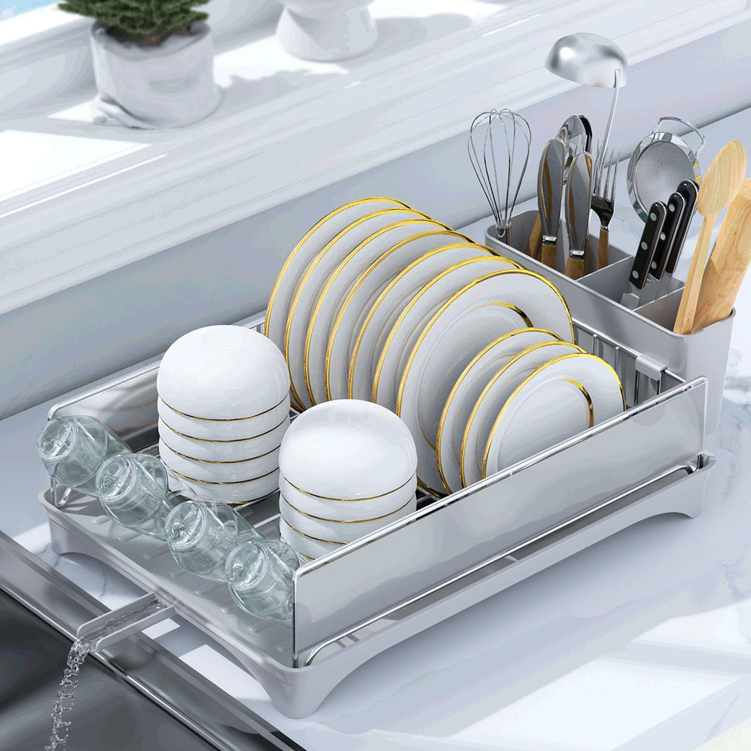 FODORL Dish Racks for Kitchen Counter with Drain, Dish Drying Rack for ...