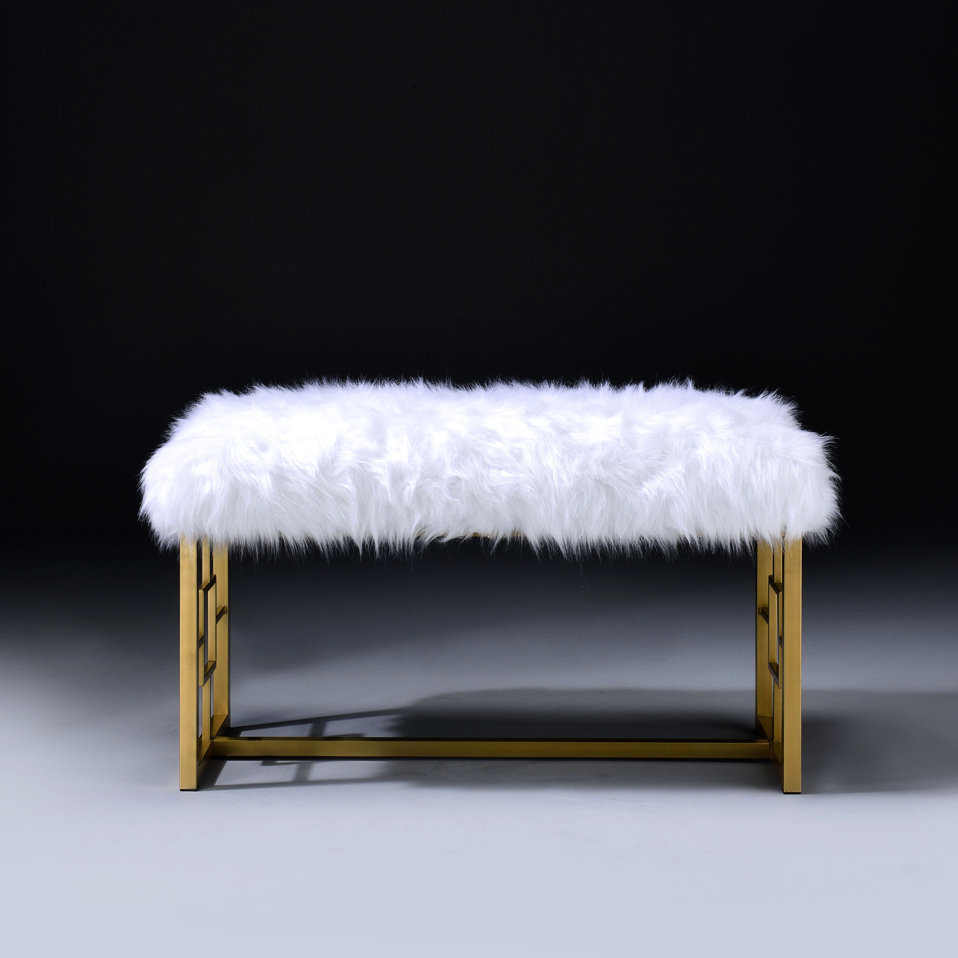 Everly Quinn White And Gold Sled Base Bedroom Bench With Comfy Faux Fur ...