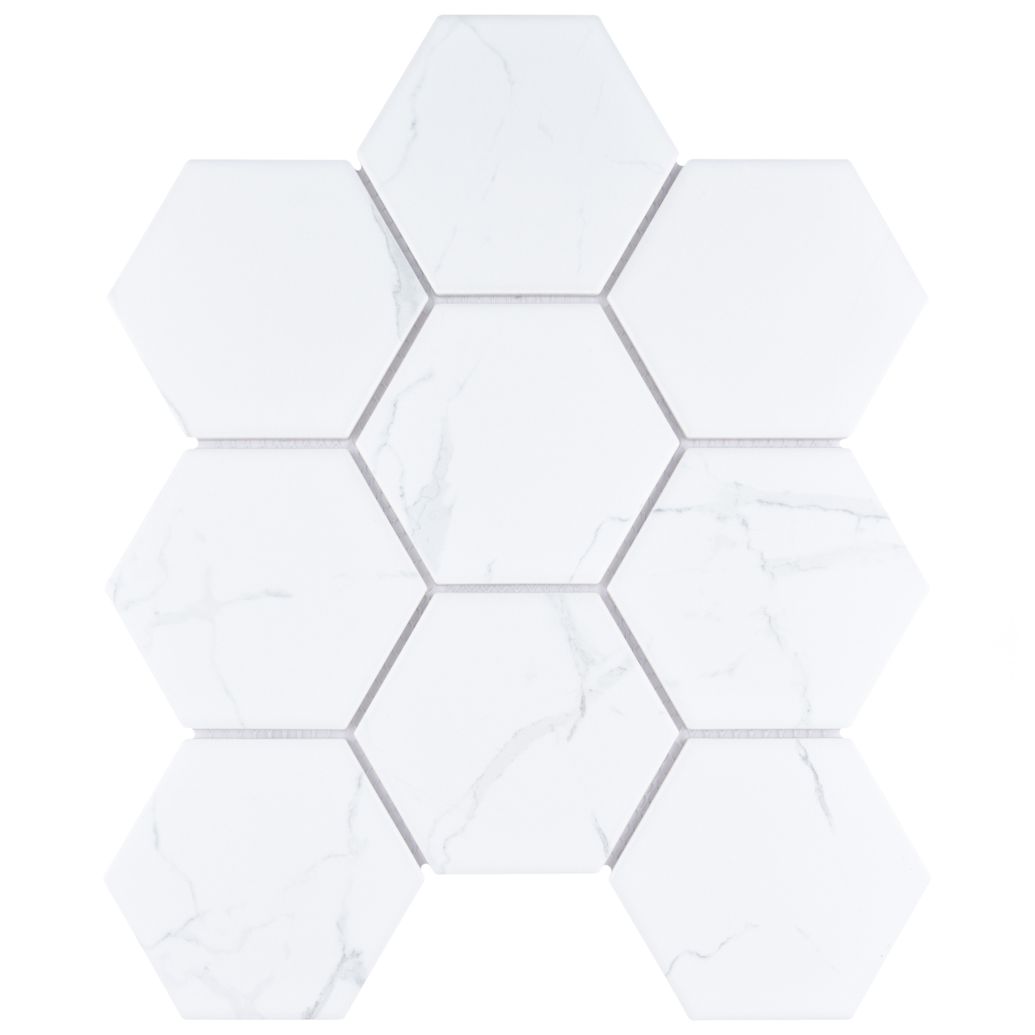 Merola Tile Carrione Super Hex Matte Carrara 10" x 11-1/2" Porcelain ...