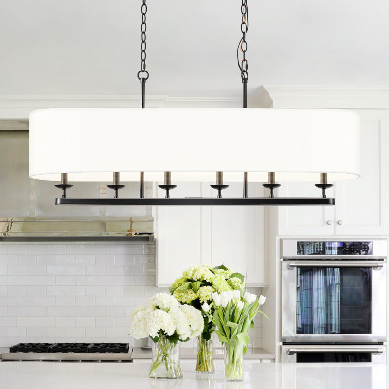 Latitude Run® Fabric Chandelier 6-Light Dining Room Chandelier over ...