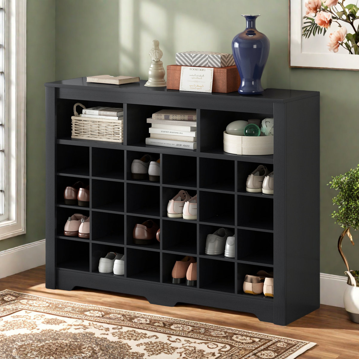 Loon Peak® Modern 24-Cubby Shoe Cabinet & Sideboard – Curved Base ...