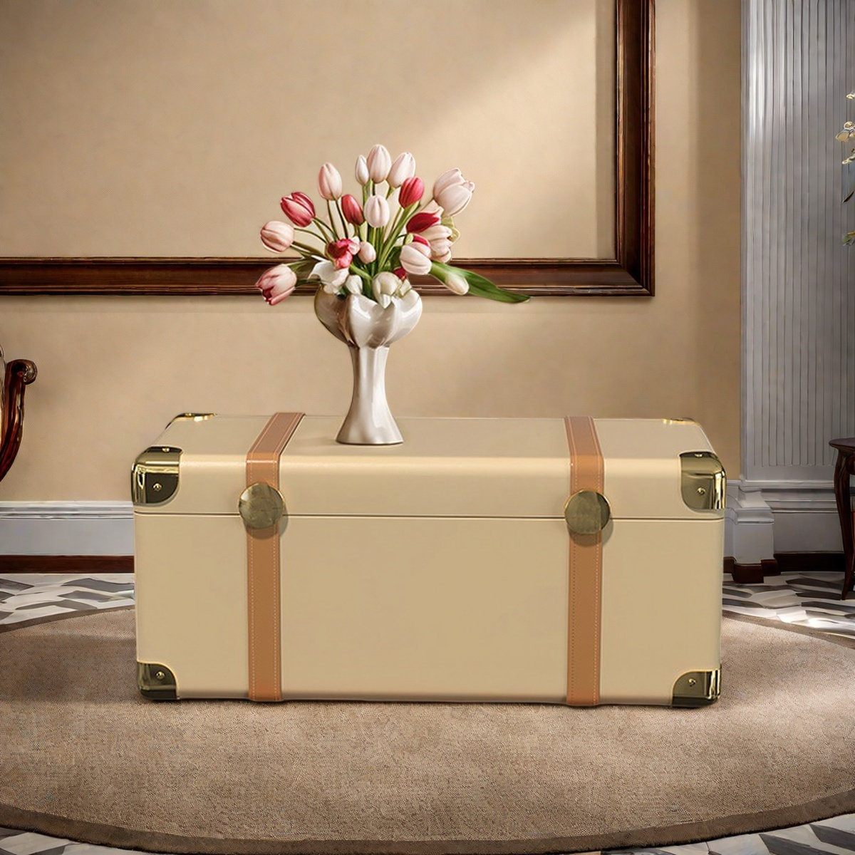 Wildon Home® Extra Small Beige MDF + PU Leather Accent Trunk | Wayfair