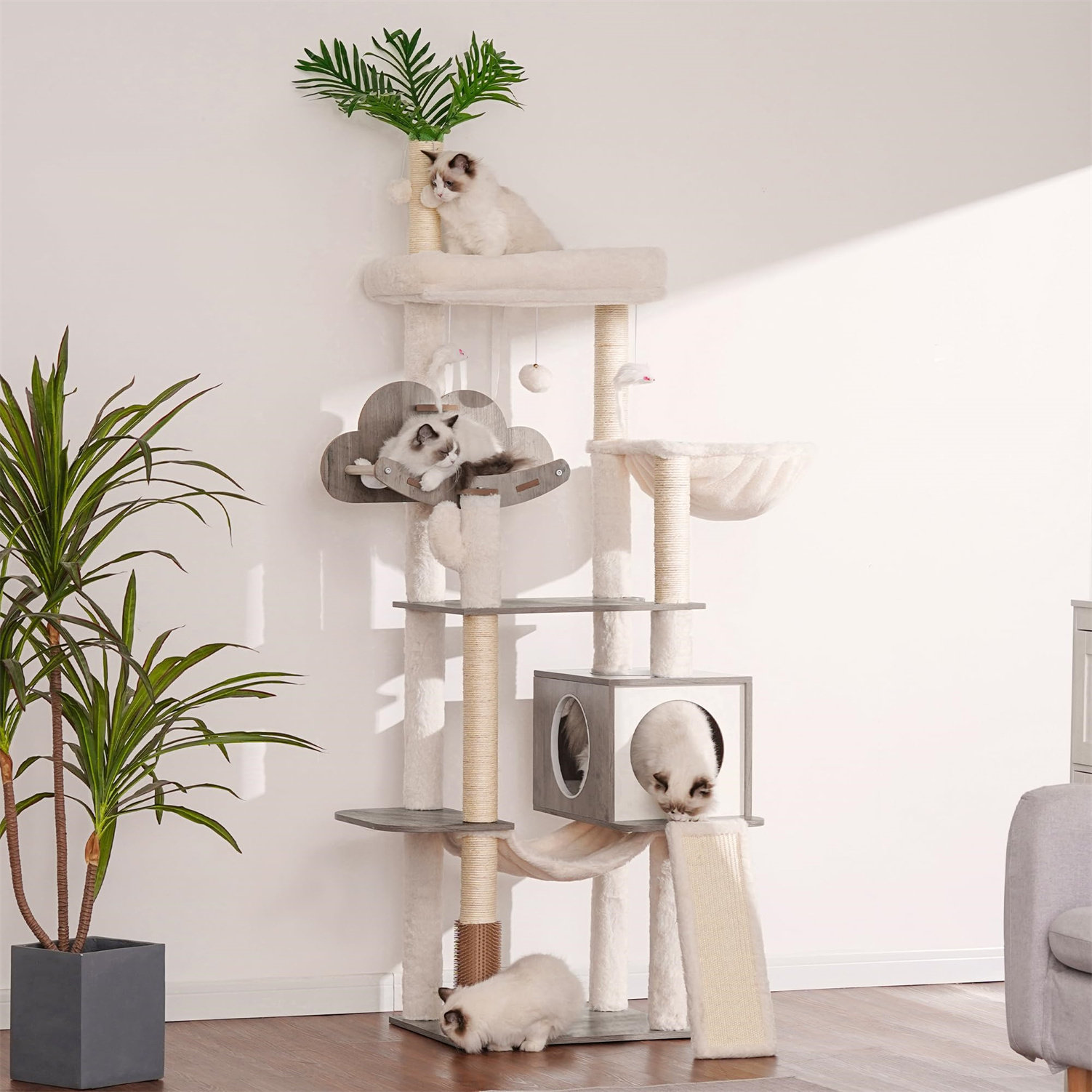 Captive Gala Walnut Wooden Cat Tree Tower - Multi-Level Indoor ...