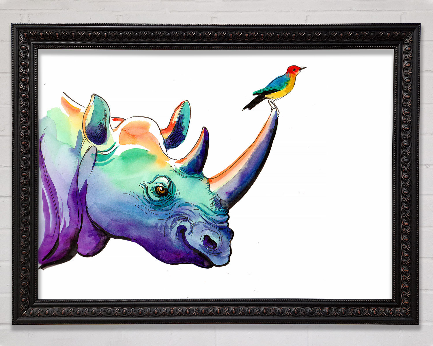 Isabelle & Max Rainbow Rhino Bird Framed Print | Wayfair.co.uk
