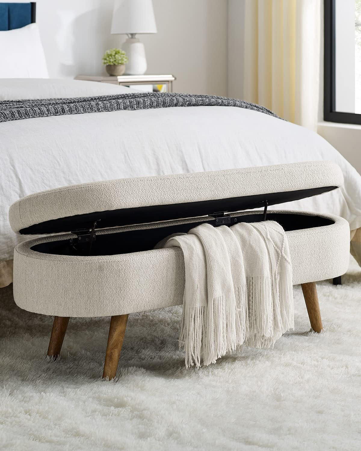 George Oliver Oval Storage Bench 43.5" Linen Fabric Upholstered ...