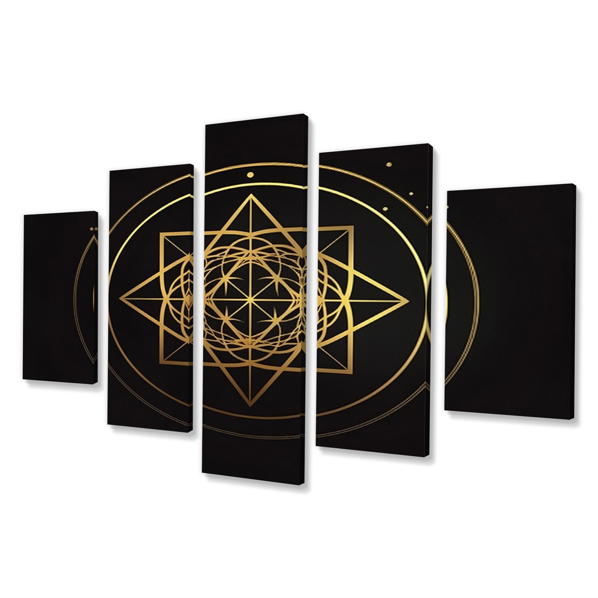 DesignArt Gold Sacred Geometry Visions On Black III - Modern Geometric ...