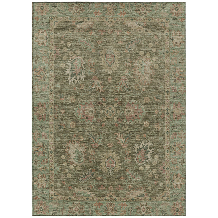 Bungalow Rose Machine Washable Indoor/Outdoor Xhevrie Olive Rug | Wayfair