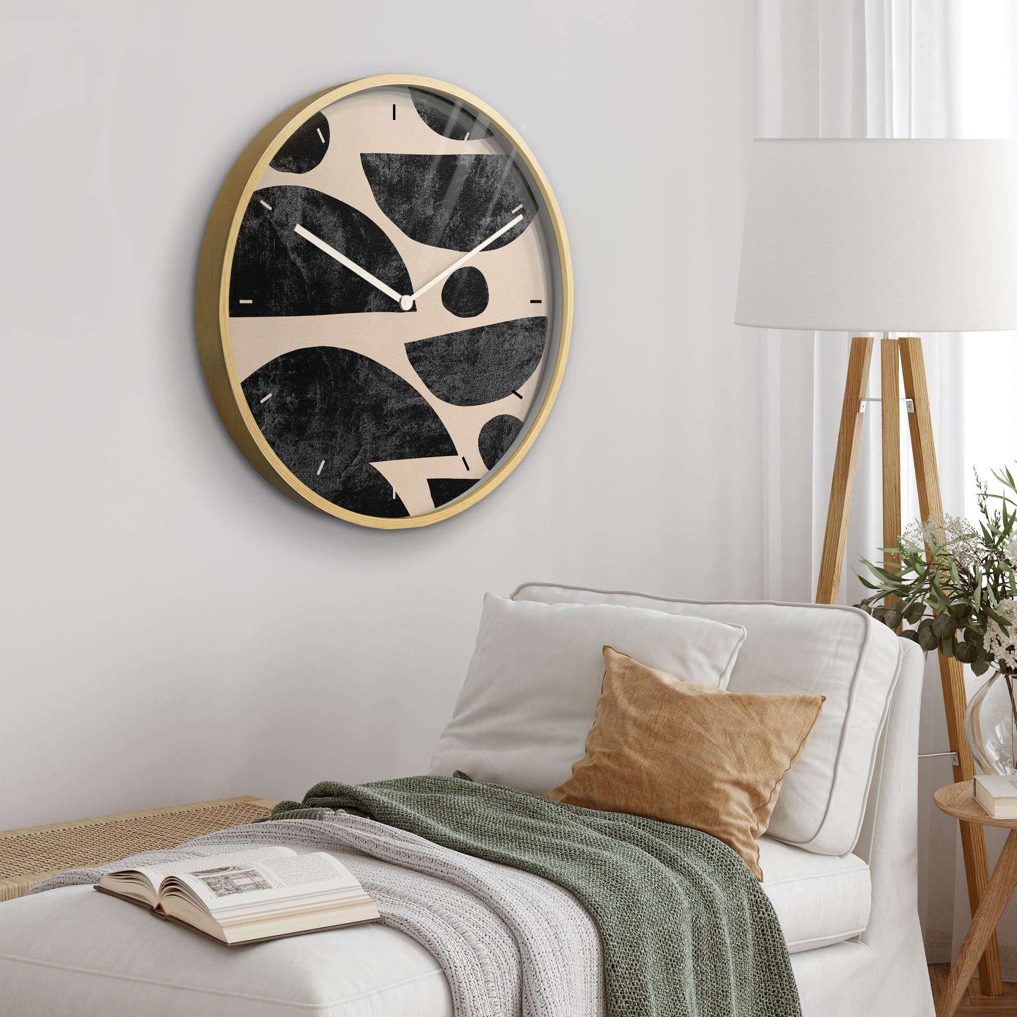 SIGNLEADER Beige & Black Abstract Polygon Clock Decor Wooden Large Wall ...