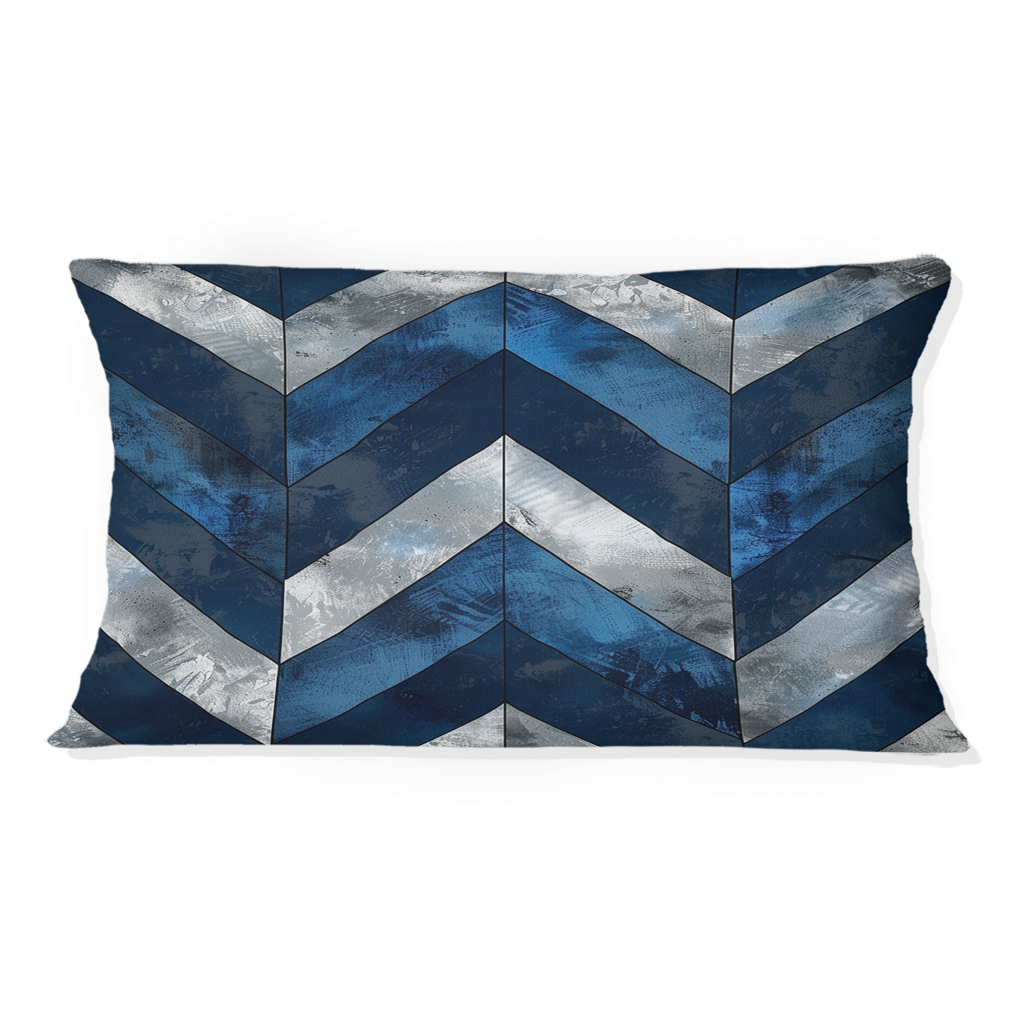 Design Art Blue Chevron Glam Pattern V - Transitional Lumbar Pillow ...