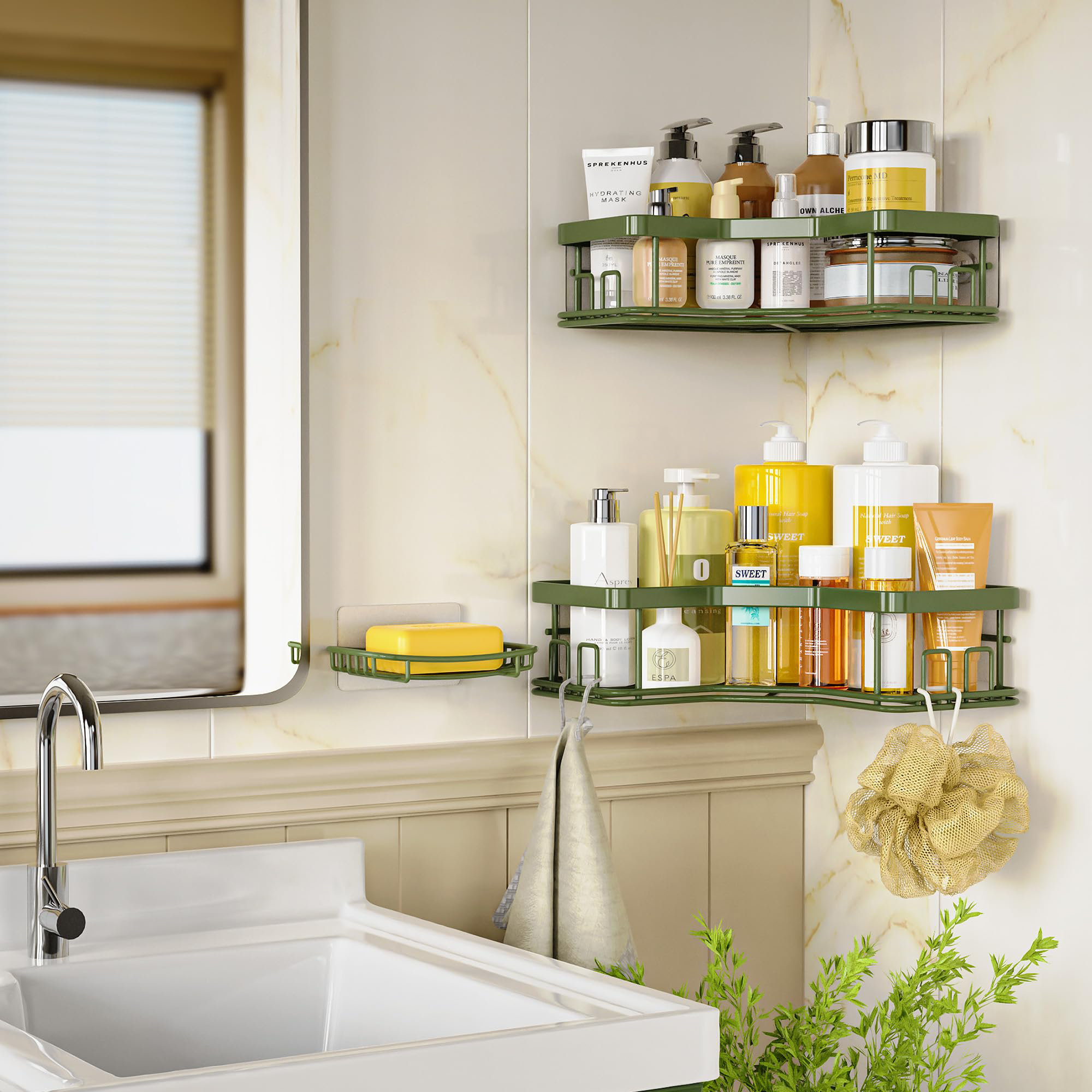 Rebrilliant 3 Pack Corner Shower Caddy with Soap Holder, Large Capacity ...