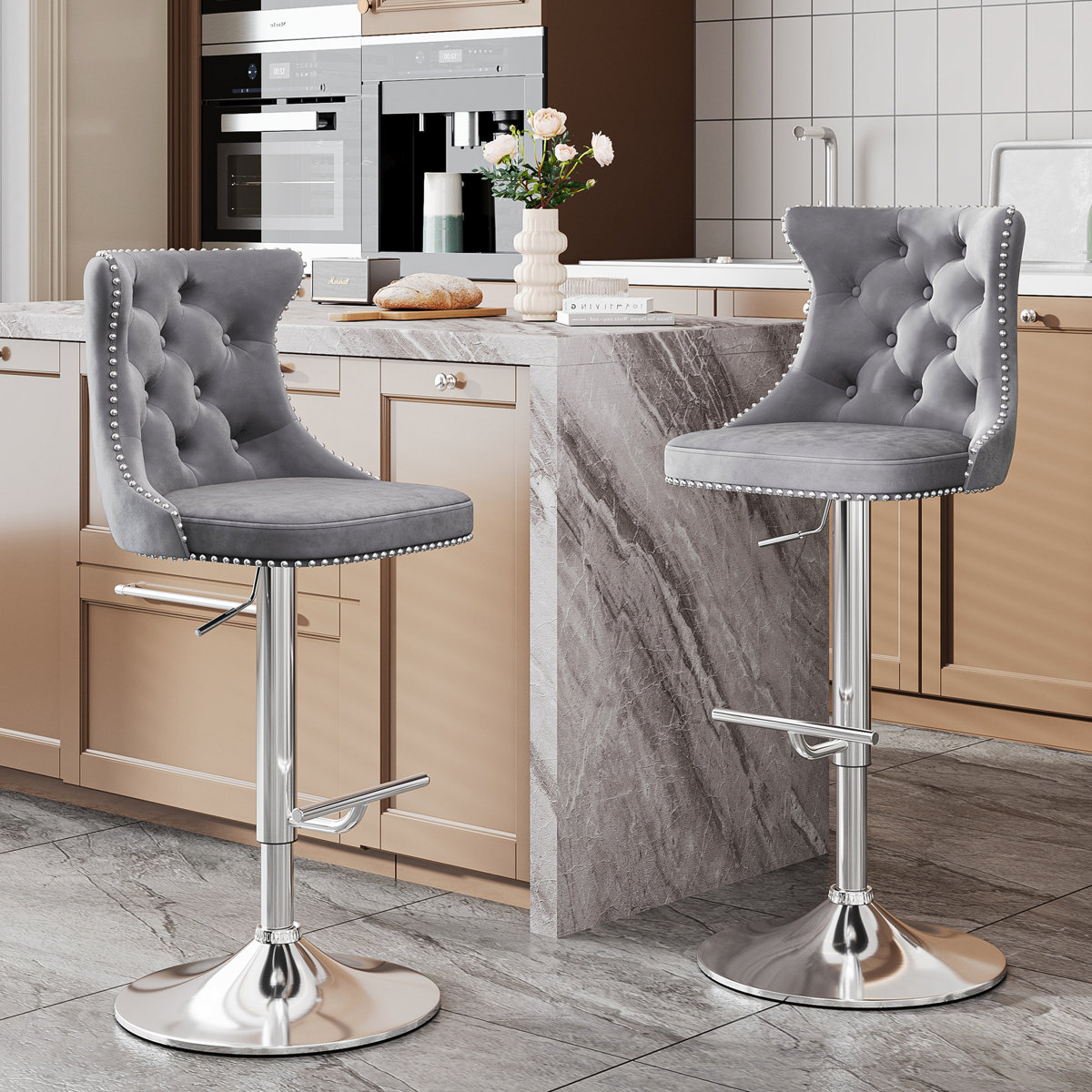 House of Hampton® Jyn Modern Upholstered Swivel Adjustable Height ...
