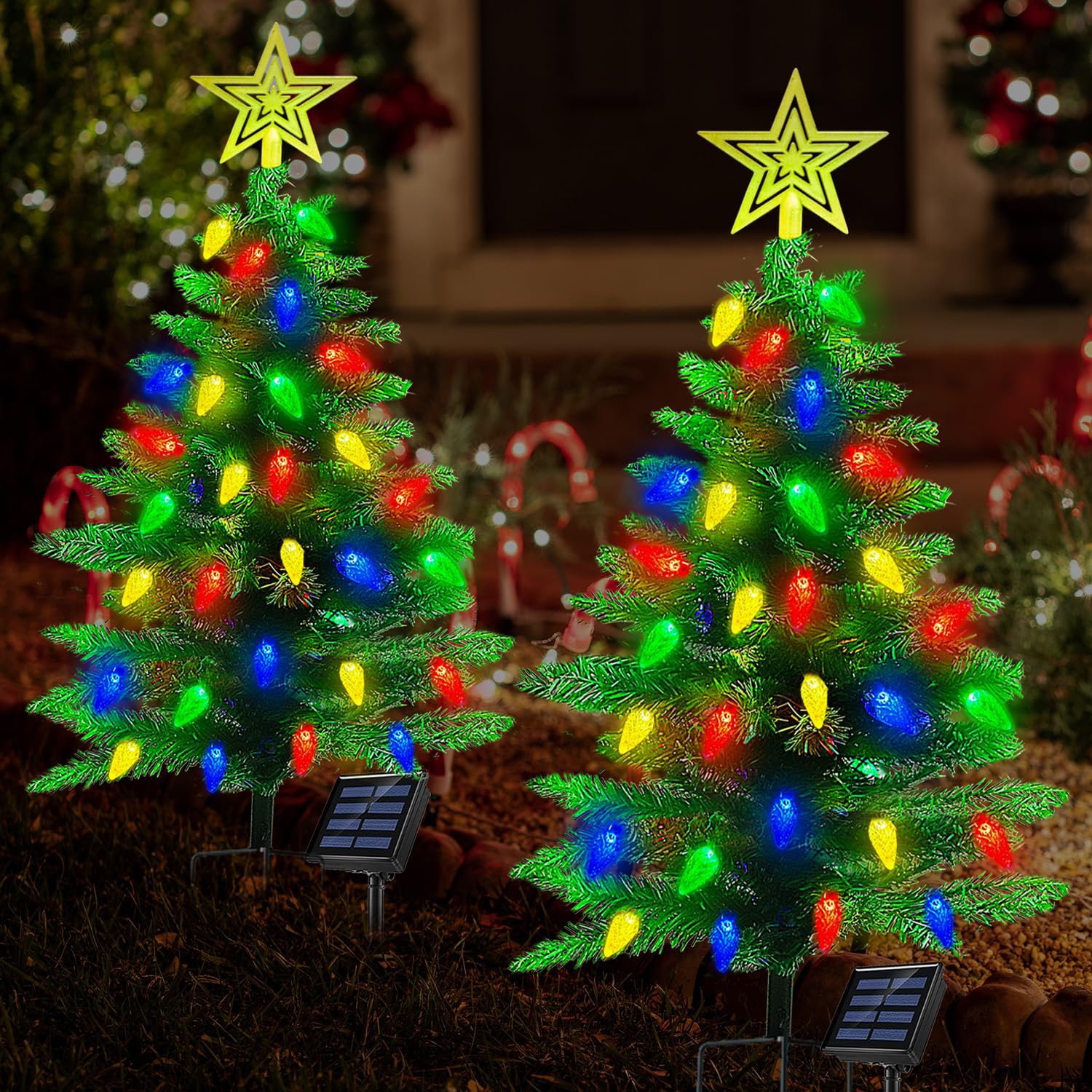 Zeki Shoggy 2-Pack 3.6FT Solar Christmas Tree Outdoor Christmas ...