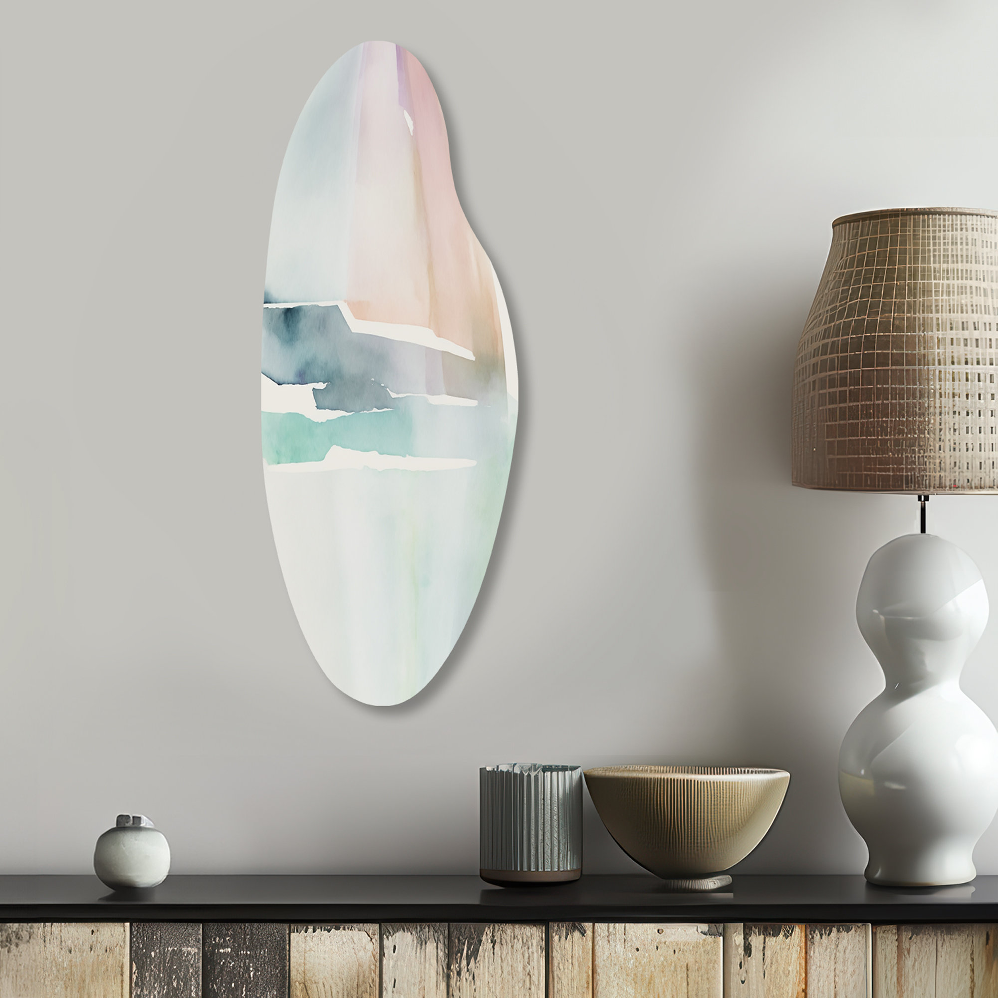 Ivy Bronx Pastel Serenity II - Abstract Liquid Ink Curved Shape Asymmetric Metal Wall Art | Wayfair