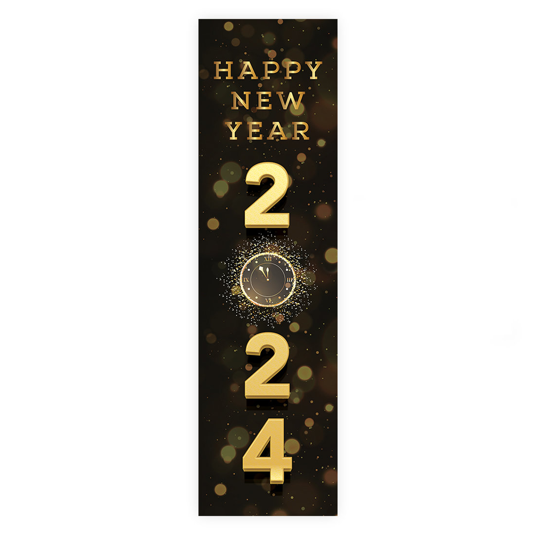 The Holiday Aisle® Happy New Year Banner 2024, Vertical Black & Gold ...