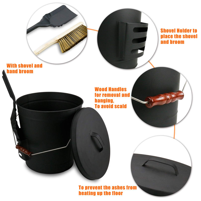 Winston Porter Durable Black Galvanized Iron Ash Bucket Set - 5.2 ...