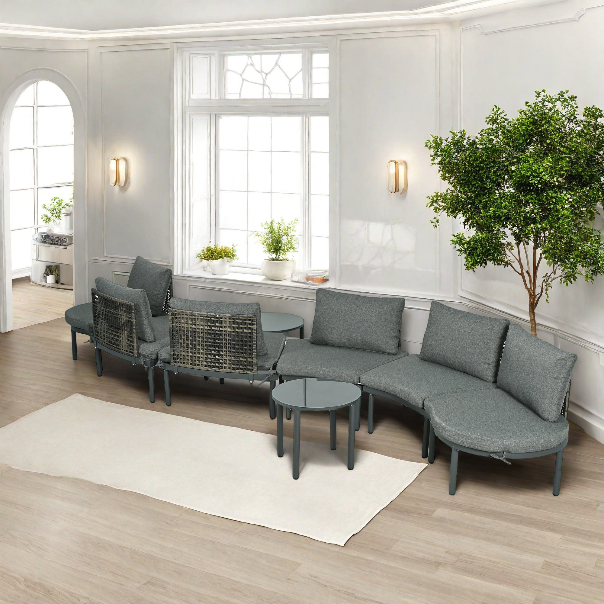 Bayou Breeze Topmax 8-Piece Curved Outdoor Sofa Set With Dual-Height ...