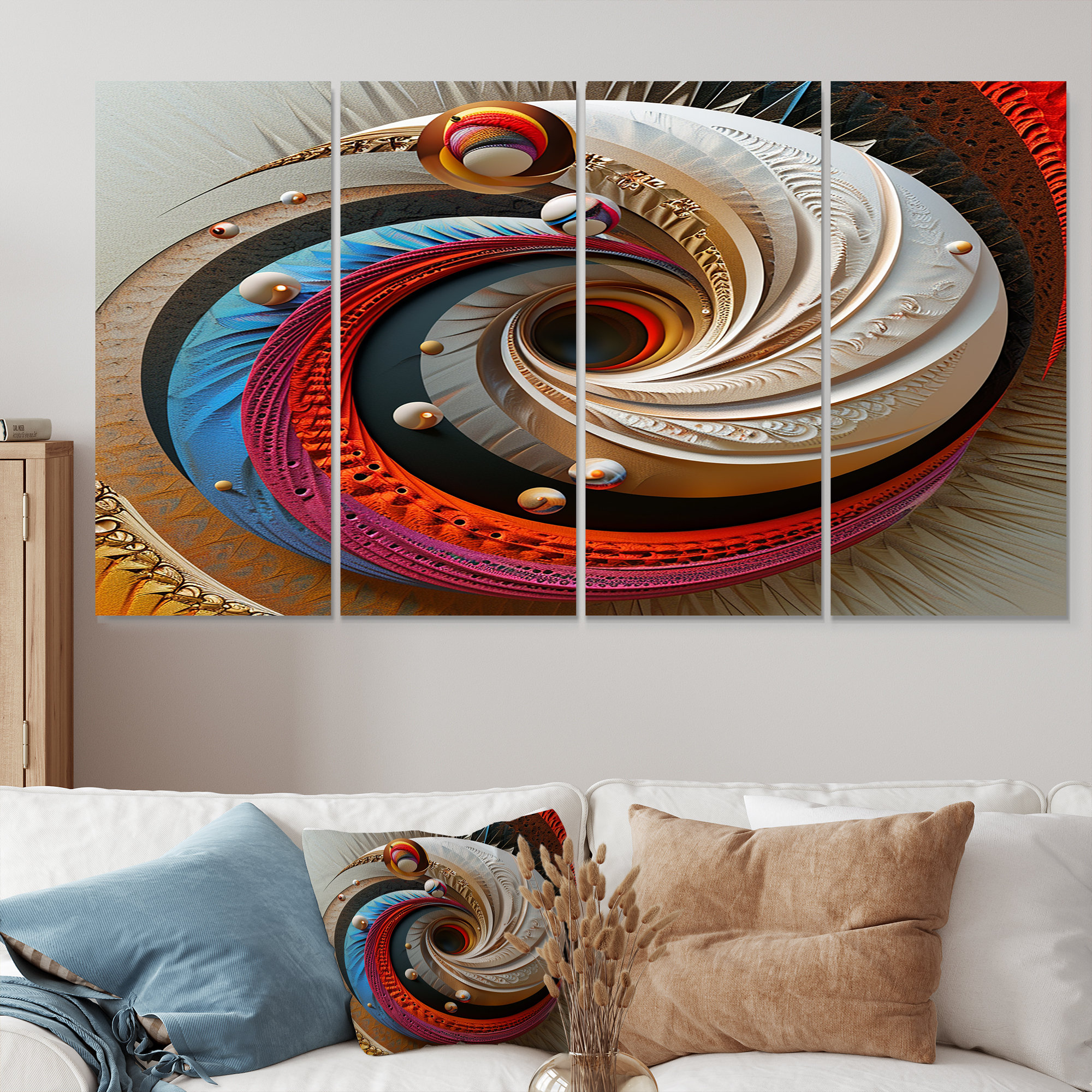 Ivy Bronx Colorful Whirling Swirl - Spiral Abstract Wall Art Canvas 4 ...