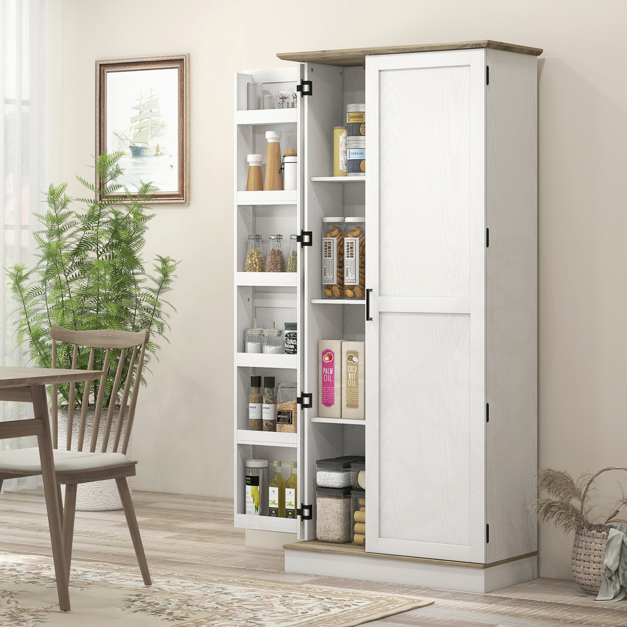 Gracie Oaks 70 Inch Tall Kitchen Pantry Cabinet, Modern Storage ...