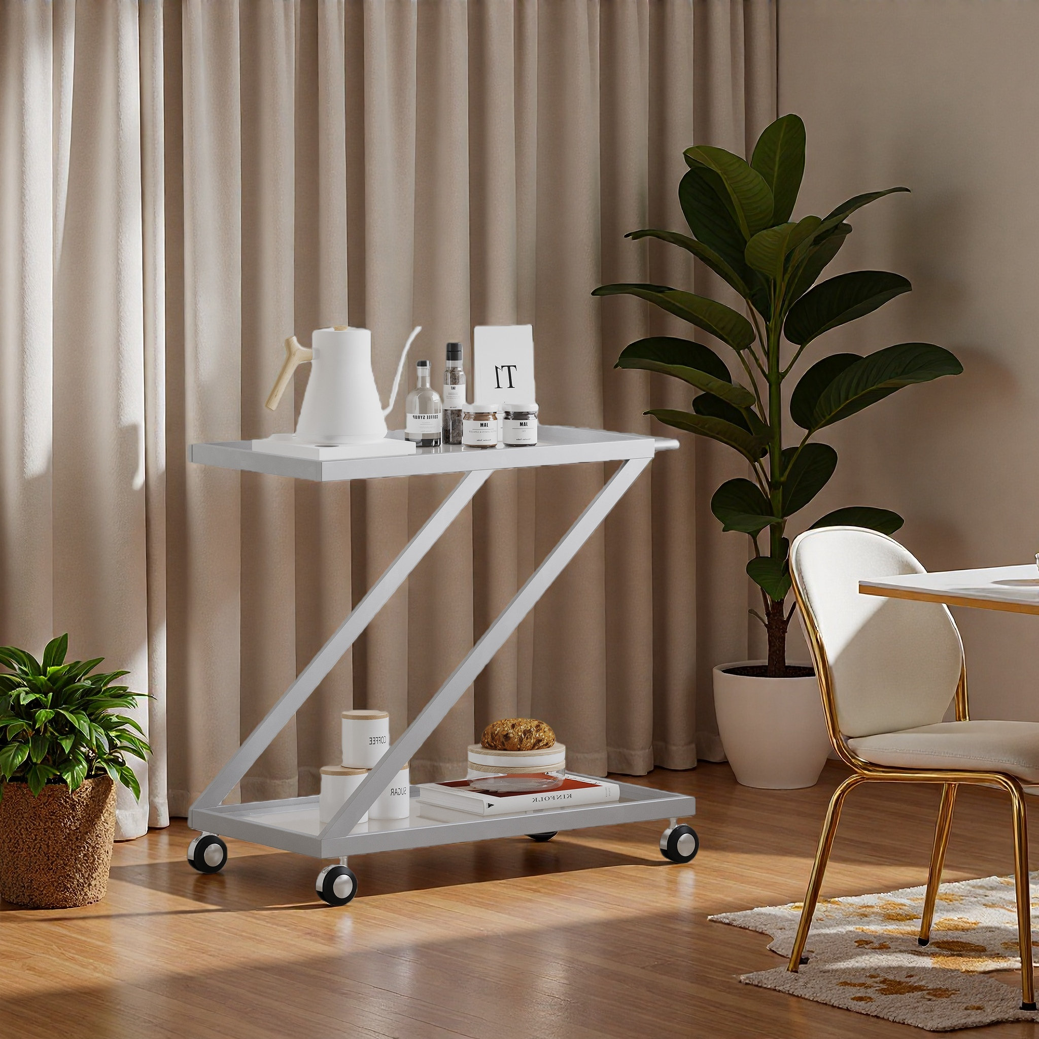Wrought Studio™ 2-tier Metal Frame Bar Cart With Glass Tabletop, Z ...