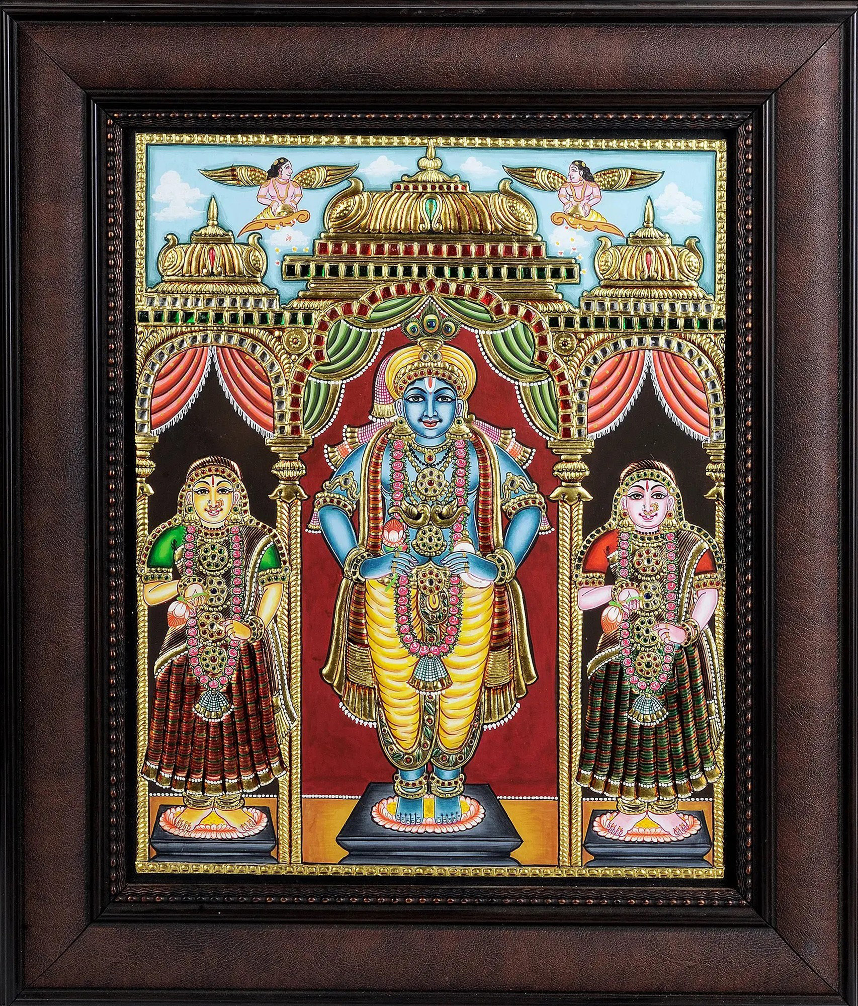 Exotic India Shri Krishna with Rukmini and Satyabhama (Framed ...