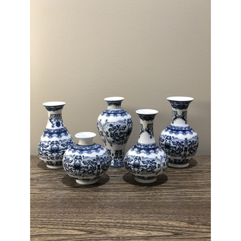 Legend of Asia 5 Piece Blue Indoor / Outdoor Porcelain Table Vase Set ...