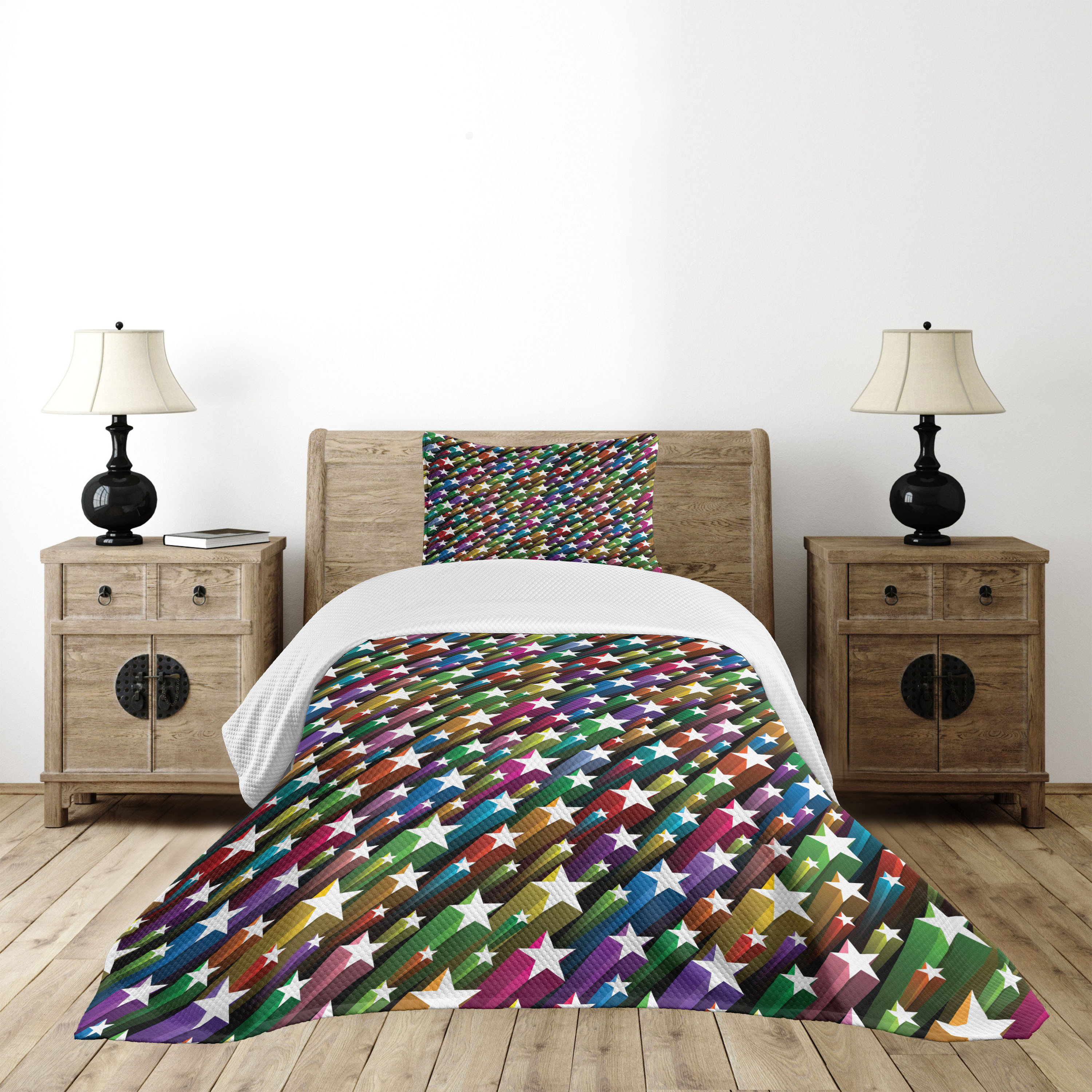 Ambesonne Colorful Bedspread Set Stars Disco Multicolor | Wayfair