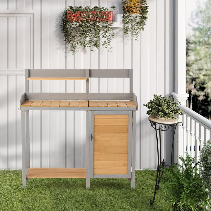 Gracie Oaks Outdoor Wooden Potting Bench Table With Sink, Garden Table ...