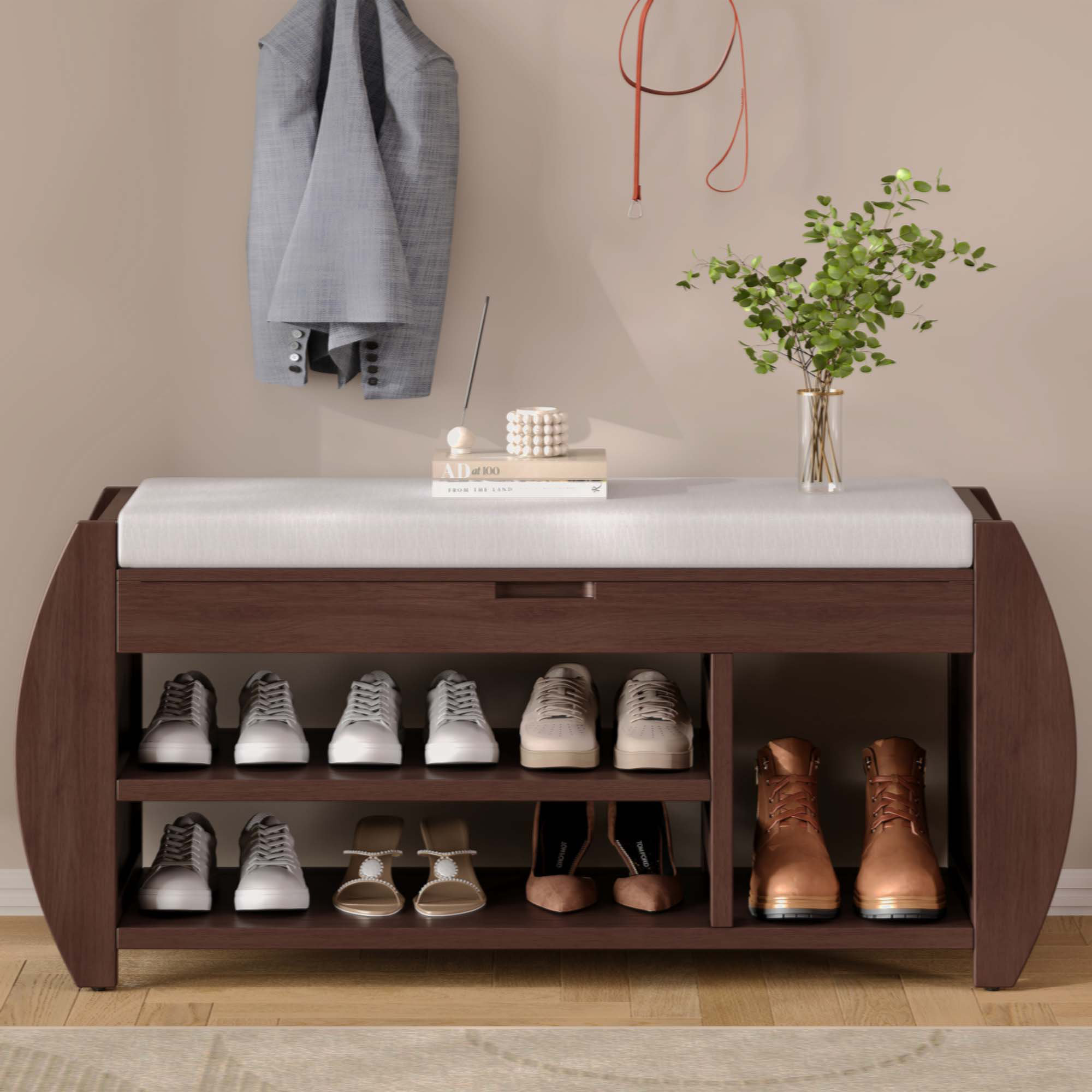 Lark Manor™ Retro Multifunctional Storage Bench With Cushion And Curved ...