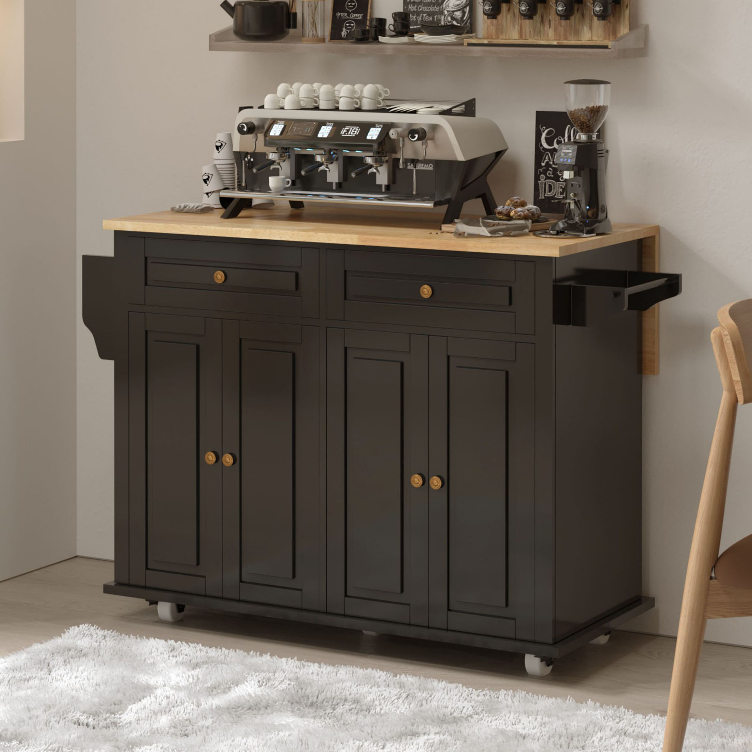 Winston Porter Laronna Rolling Kitchen Island with Solid Wood Top ...
