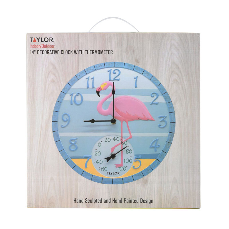 Taylor Clock with Thermometer, 14-Inch, Flamingo & Reviews | Wayfair