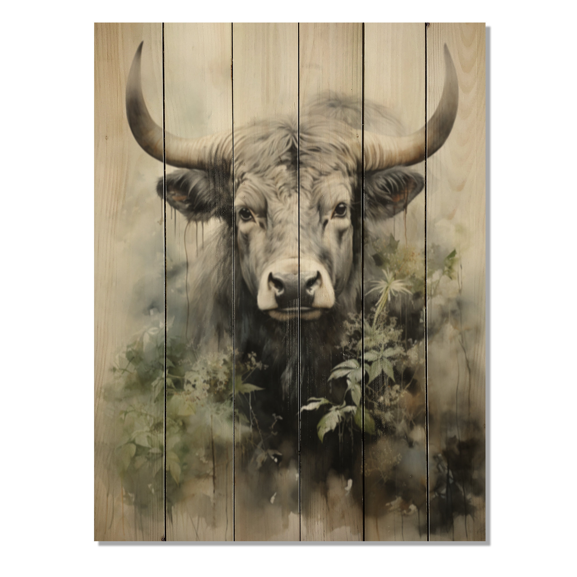 Union Rustic Asian Art Cow Sumi VI On Wood Print | Wayfair