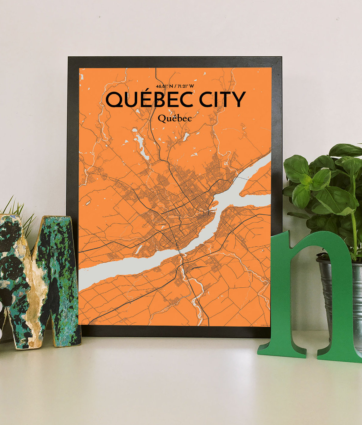 OurPoster.com 'Quebec City Map' Graphic Art Print Poster in Orange ...