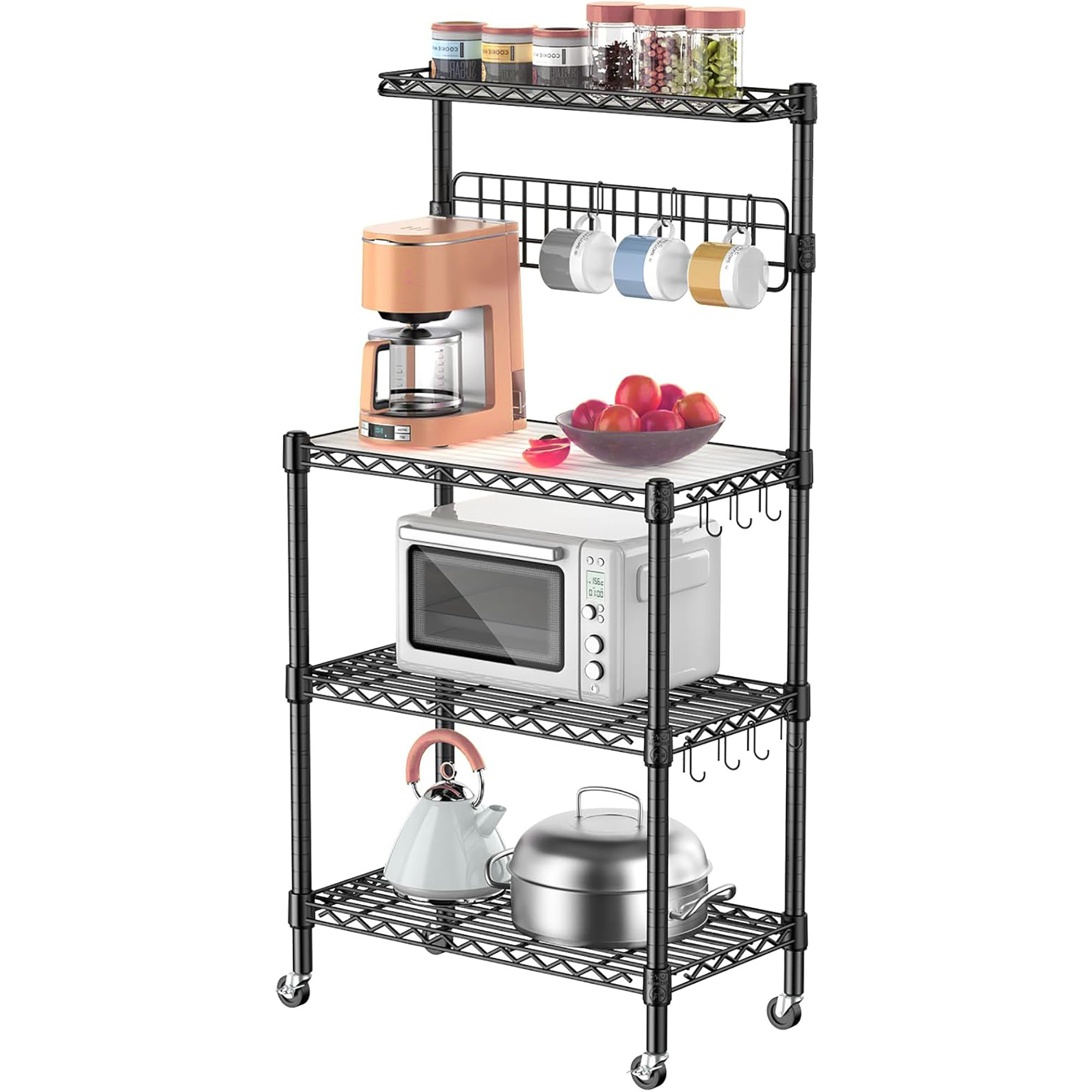Latitude Run® 30 Inch 4 Tier Adjustable Bakers Rack with Wheels ...