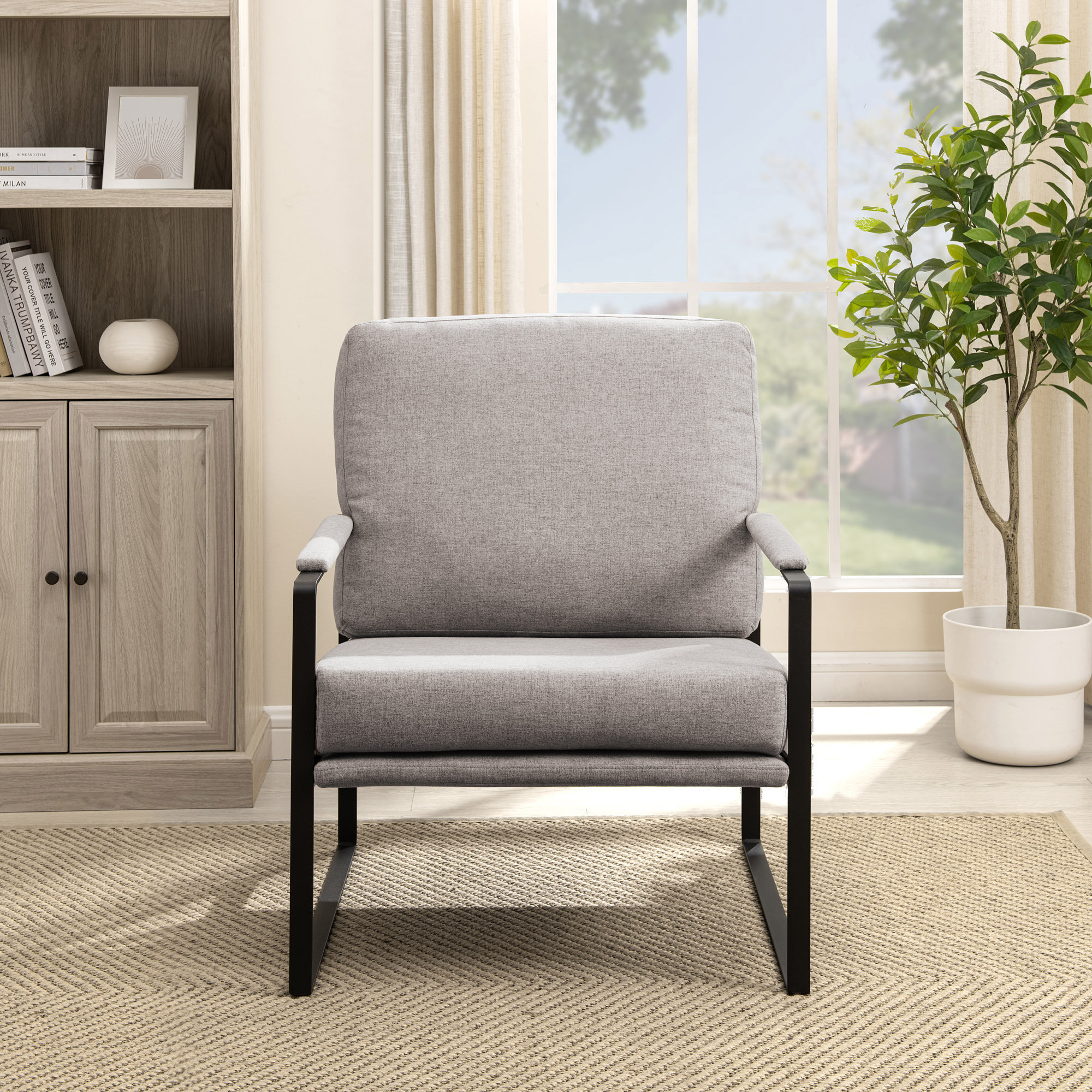 17 Stories Contemporary Square Metal Frame Accent Chair | Wayfair