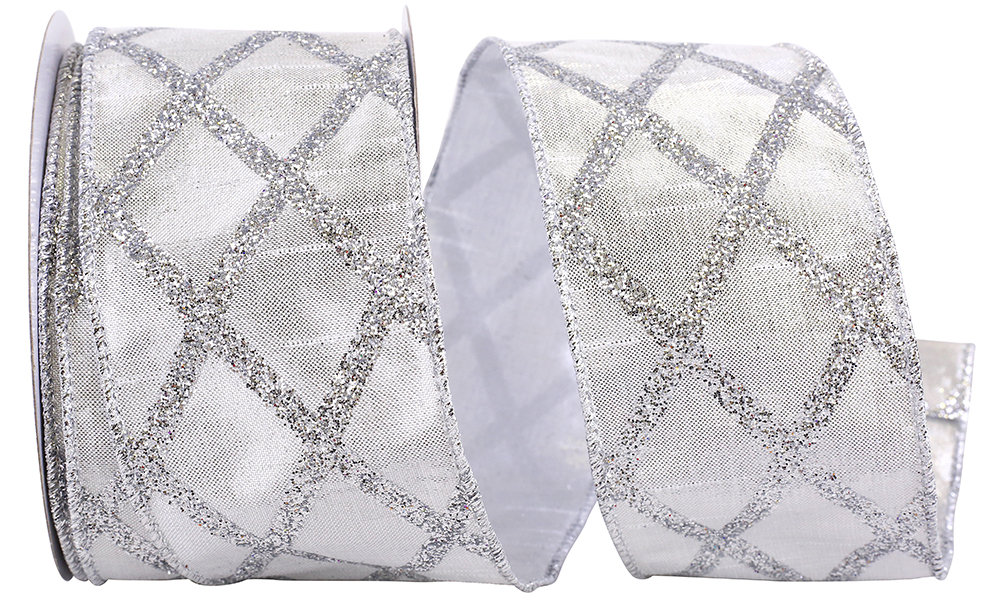 The Holiday Aisle® 2-1/2"X10yd Silver Glitter Diamond Lattice Grand ...