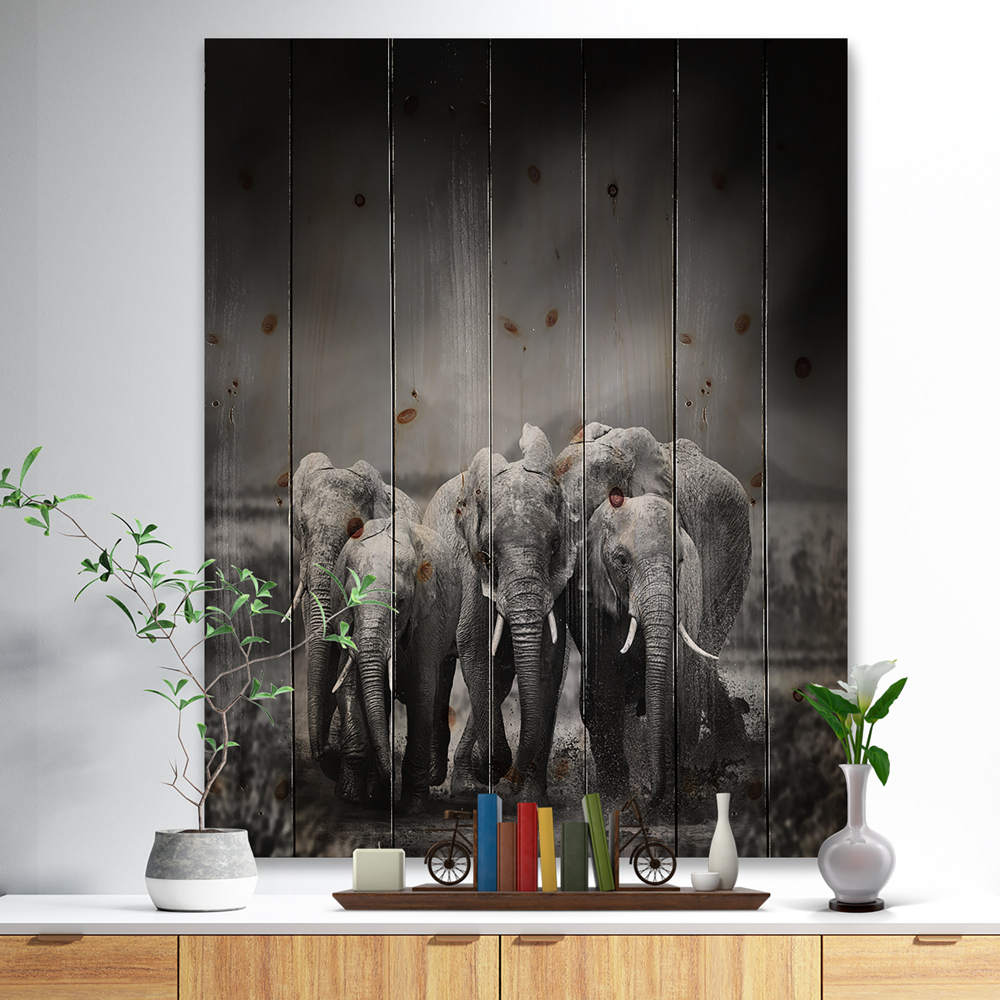Ebern Designs Group of Elephant in Black BackgroundGroup Of Elephant In ...