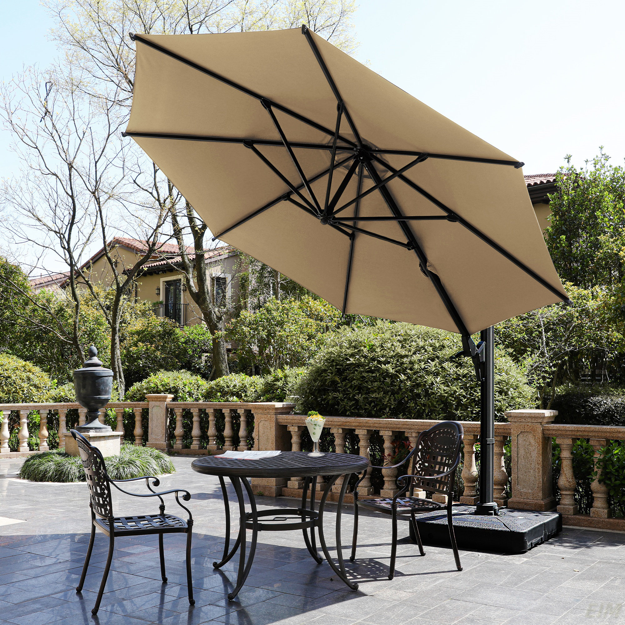 Arlmont & Co. 10 FT Cantilever Patio Umbrella With 360° Rotation & Tilt ...