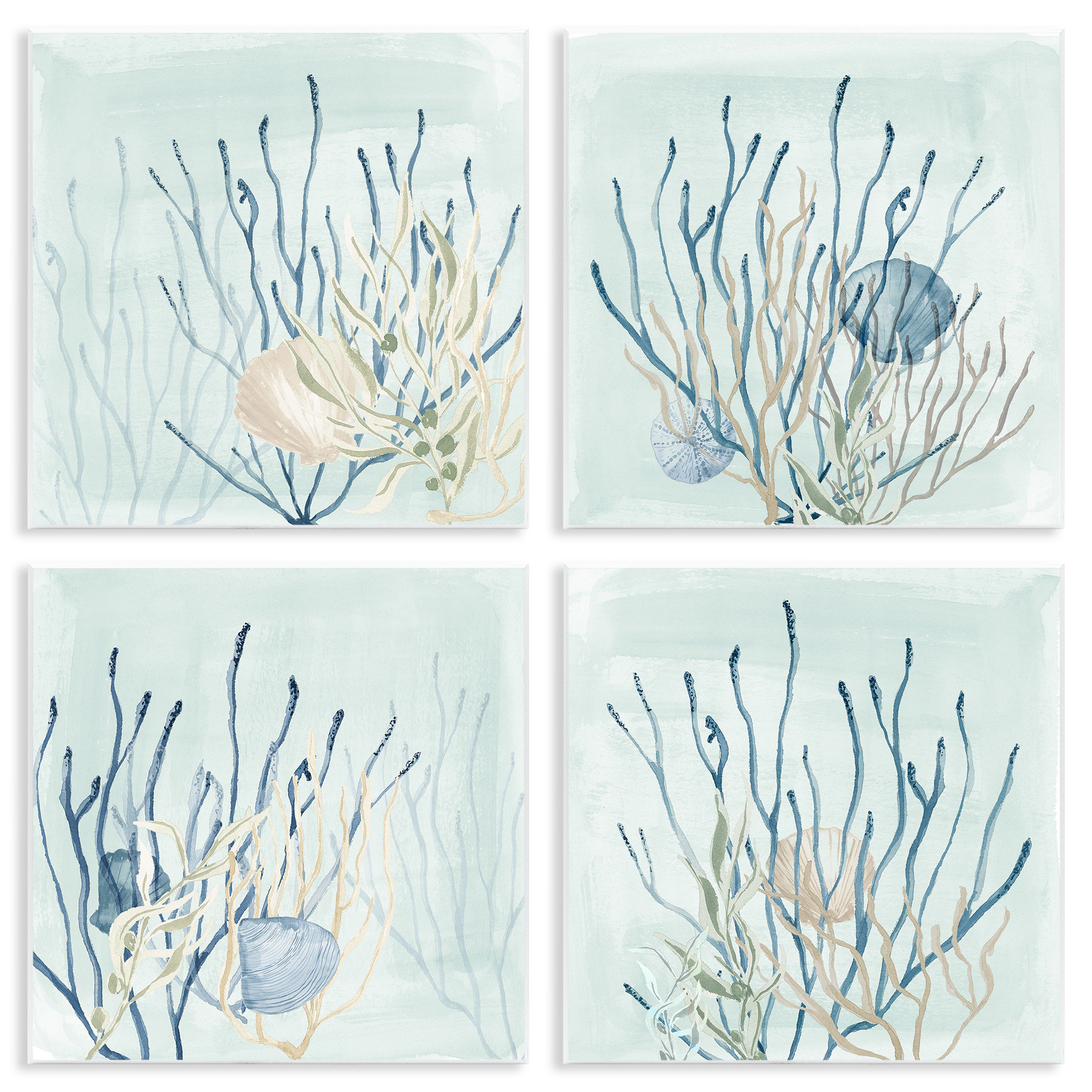 Stupell Industries Swimming Underwater Sea Life Coral 4 Piece Wall ...