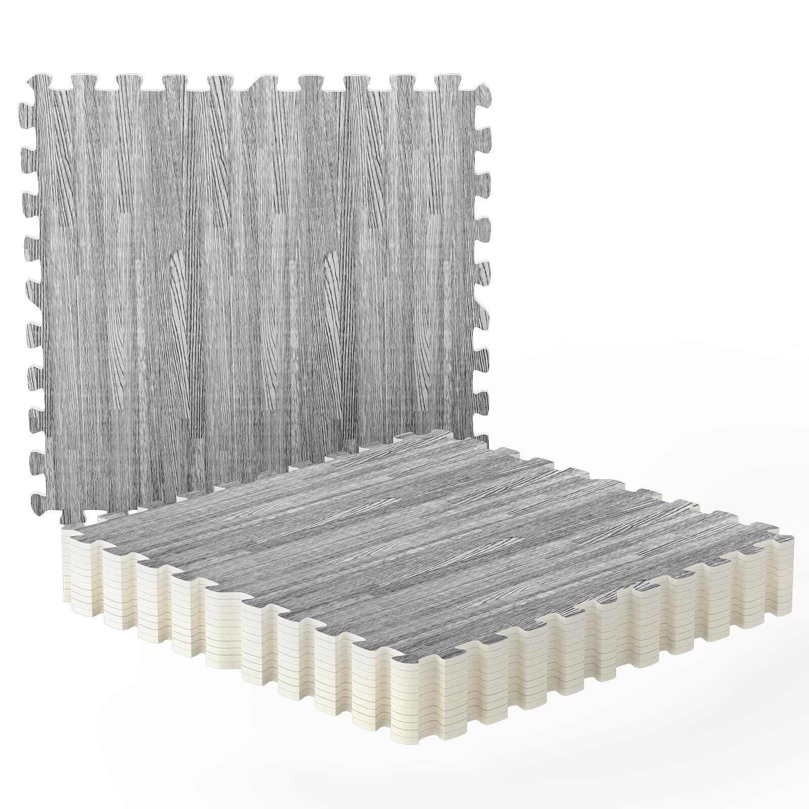 LAITIMIA Large Wood Grain Interlooking Foam Flooring Mats (Set of 12 ...