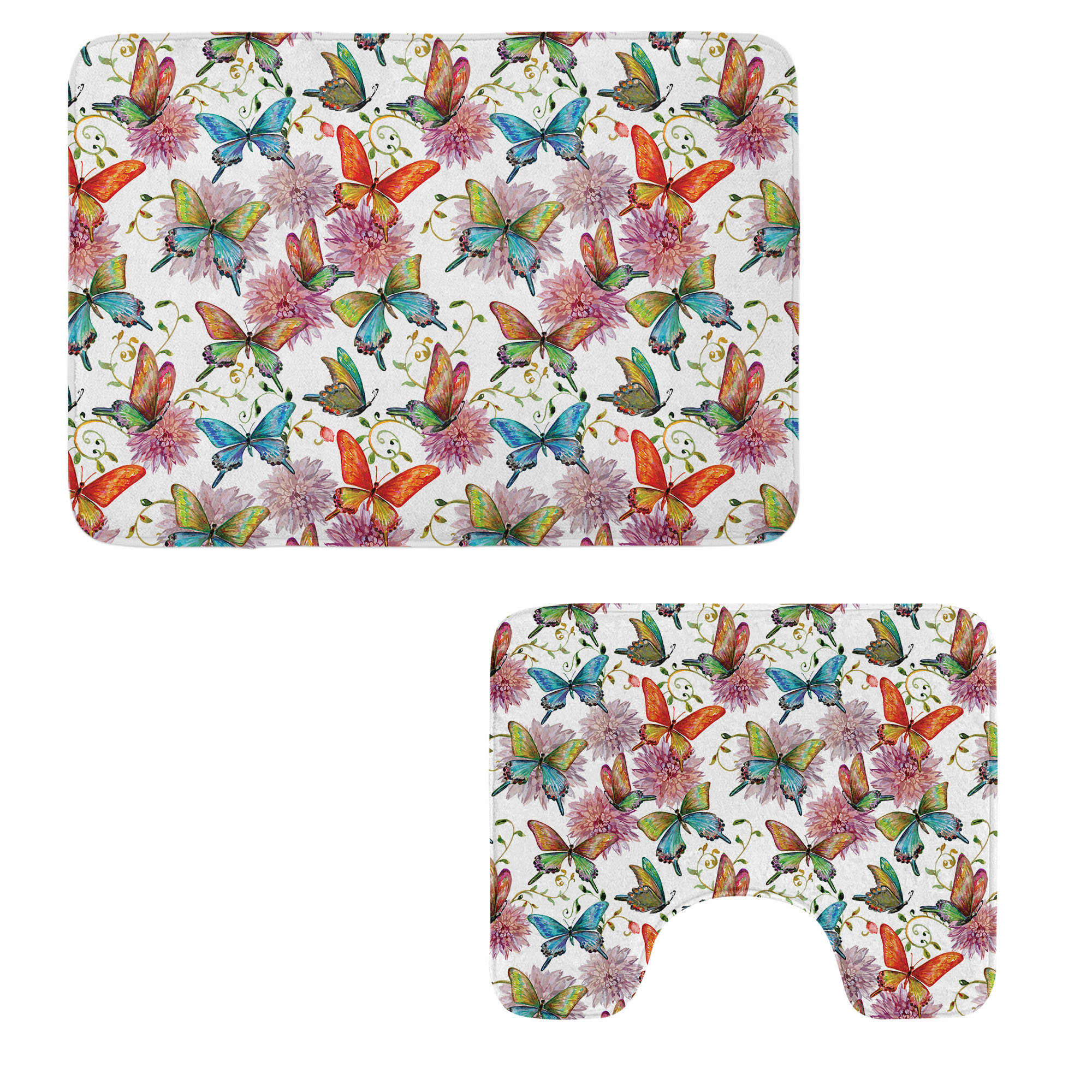 Dakota Fields Butterfly Bathroom Rug Set 2 Pieces Rectangle & Contour ...
