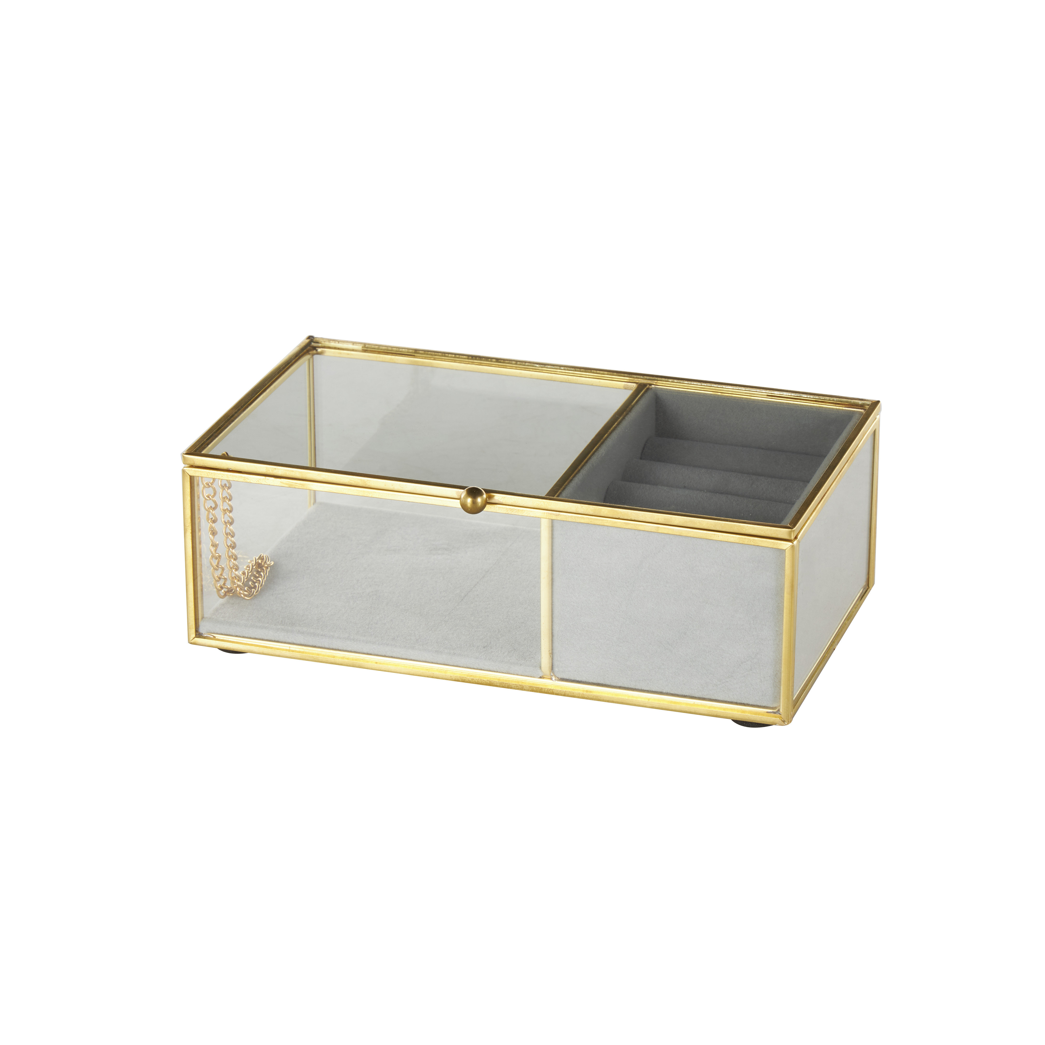 Mercer41 Glass Decorative Clear Jewelry Box with Gold Metal Frame and ...