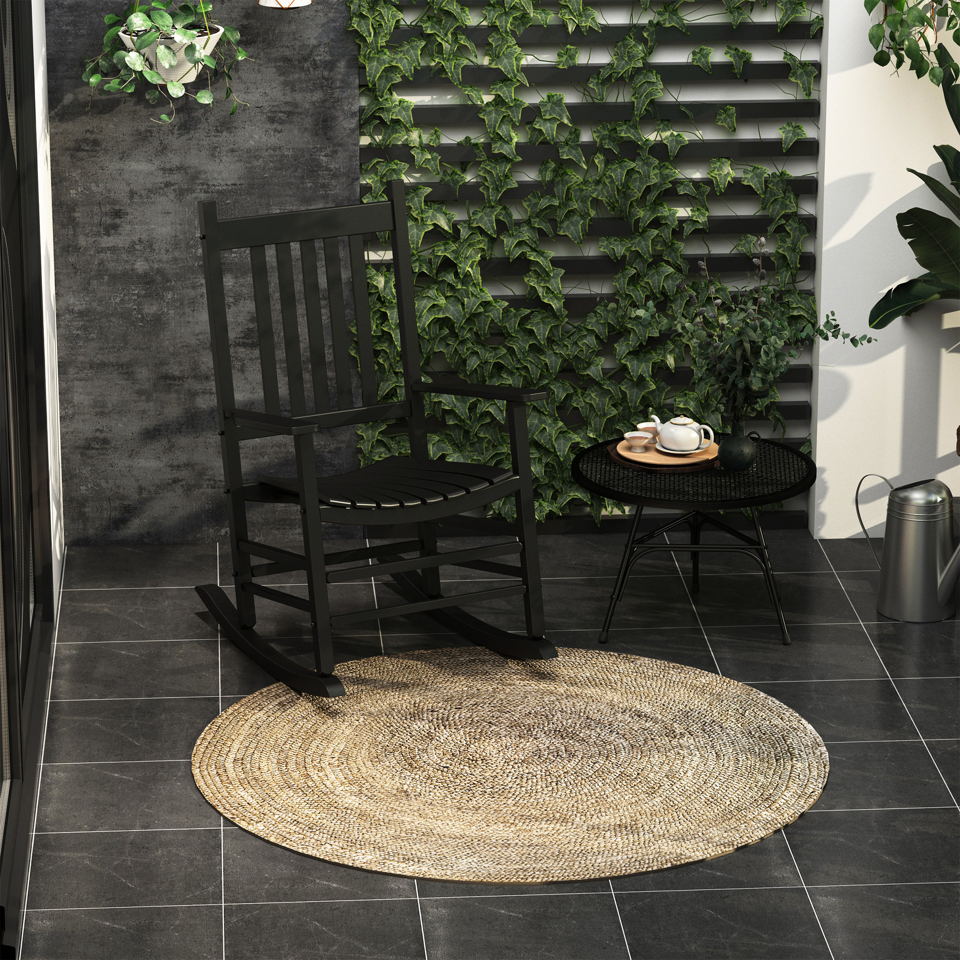 Lark Manor™ Outdoor Rocking Chair, Black Wooden Patio Rocker With ...