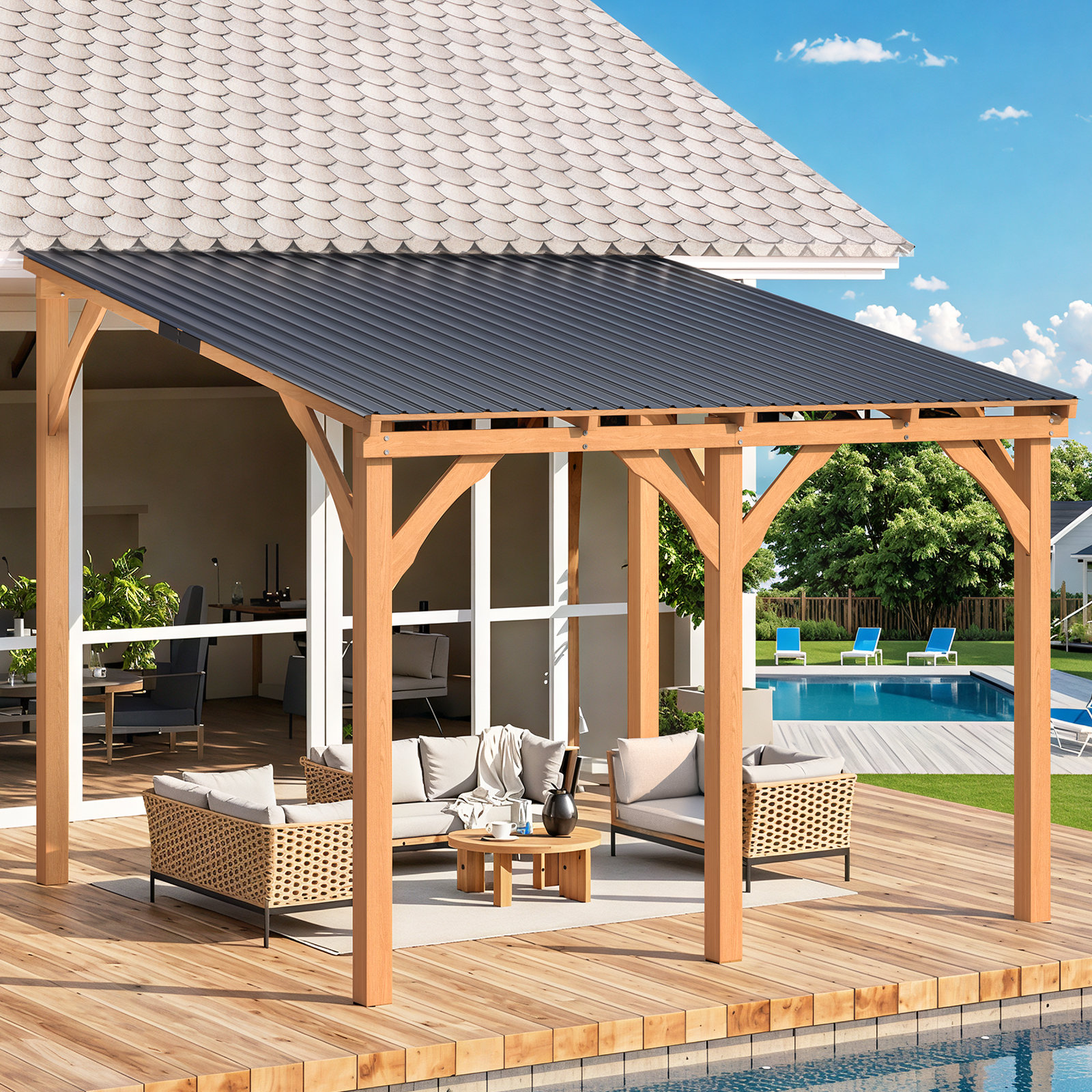 AECOJOY Patio Wood Lean To Hardtop Pergolas - Wayfair Canada