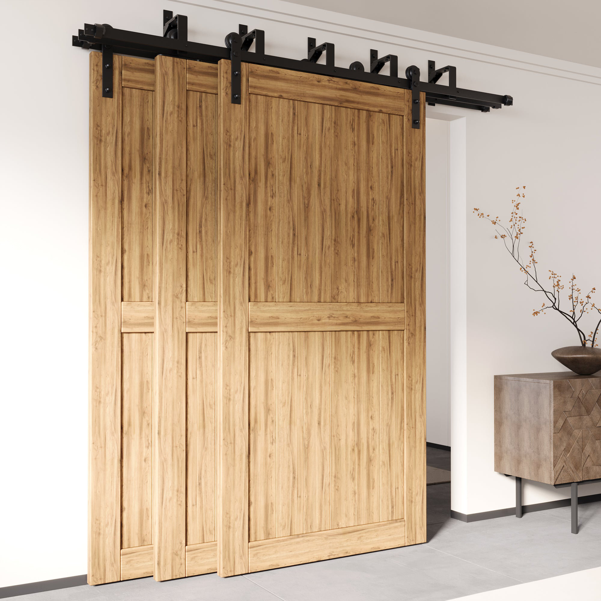 Homacer Black Rustic Triple Track Bypass Sliding Barn Door Hardware Kit ...
