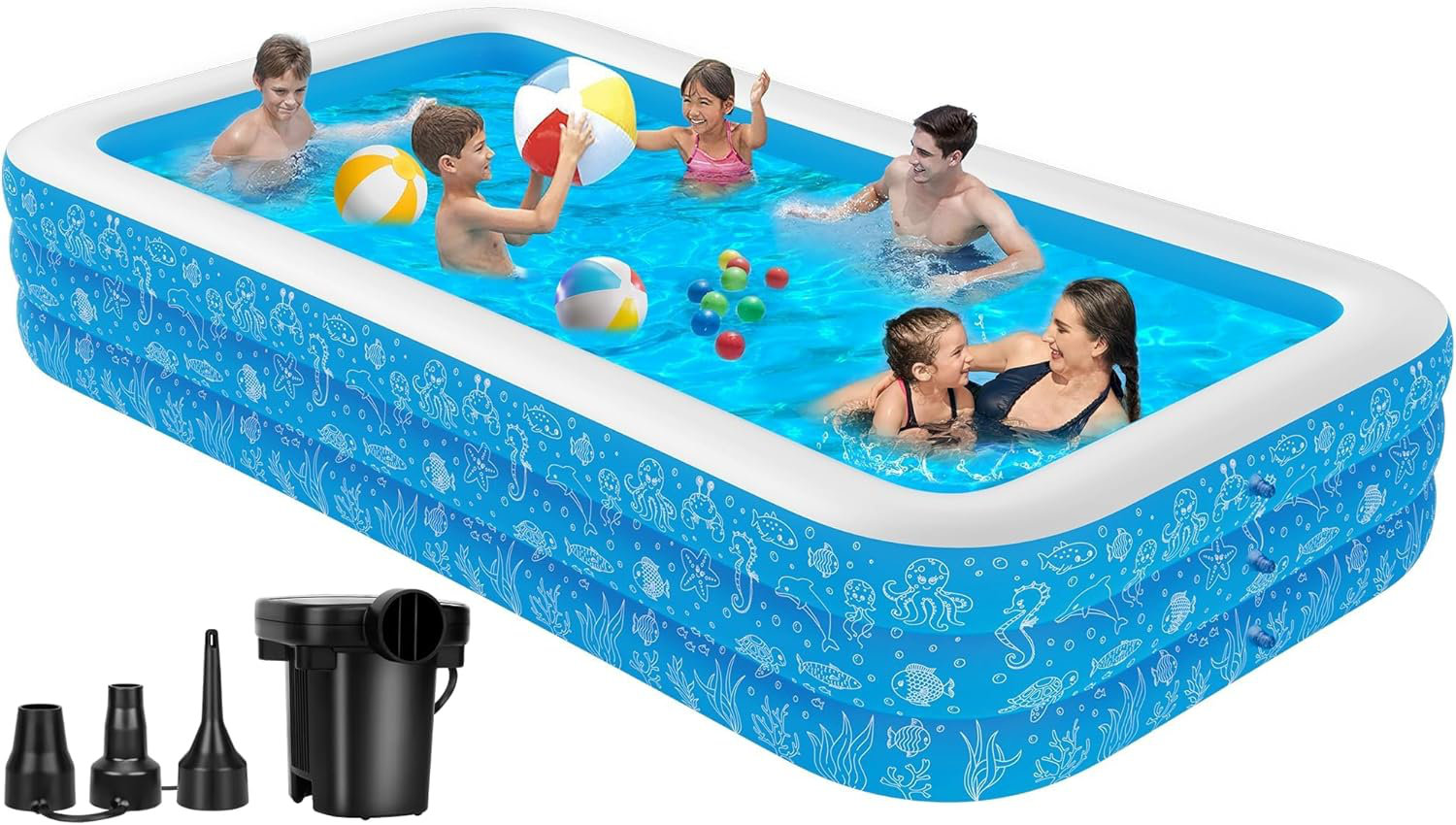 Utibia Extra Large Inflatable Pool, Full-Sized Blow Up with Pump for ...