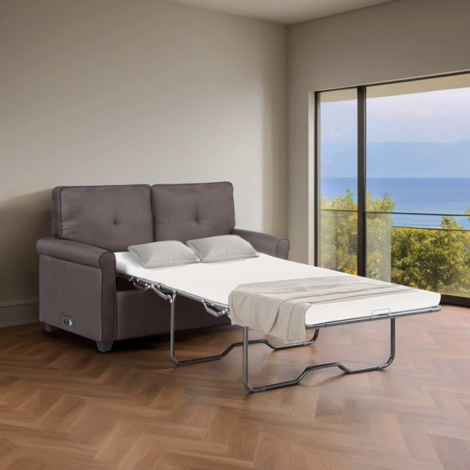 Winston Porter Stylish Pull-Out Sofa Bed With Woven Polyester Fabric ...