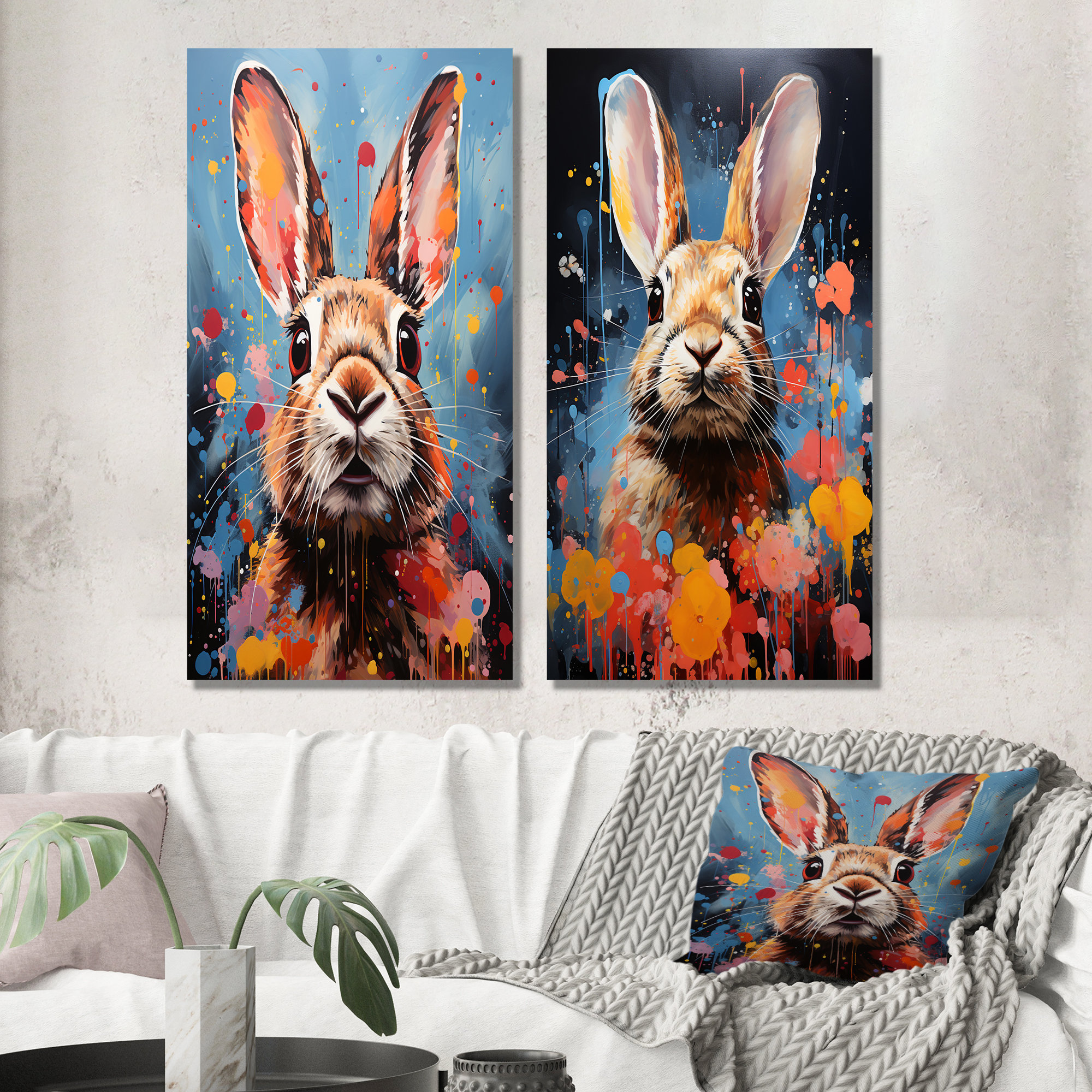 August Grove® Pop Art Portrayal Of A Rabbit Hues - Rabbit Canvas Prints ...
