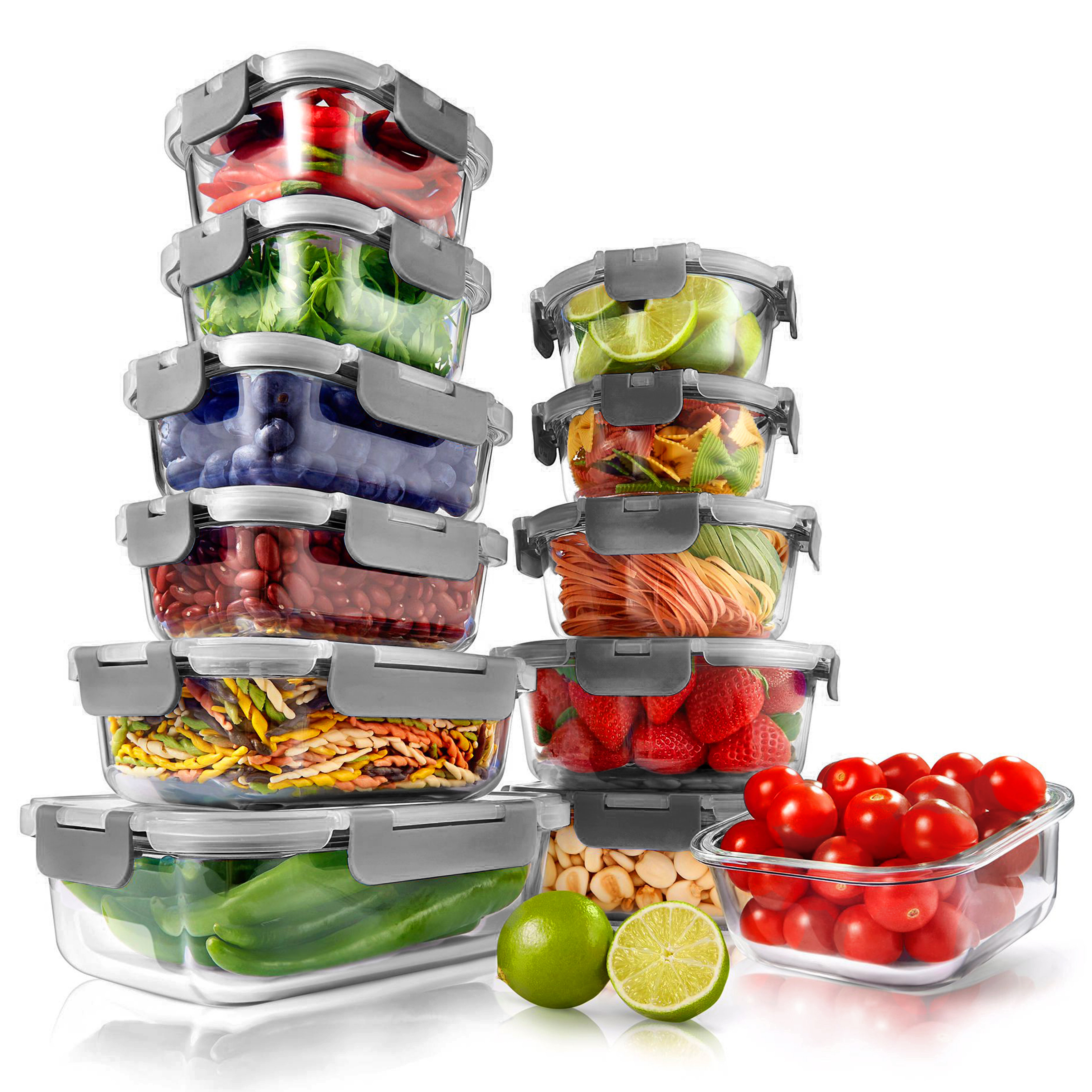 Prep & Savour Innovated Hinged Stackable 24 Container Food Storage Set ...