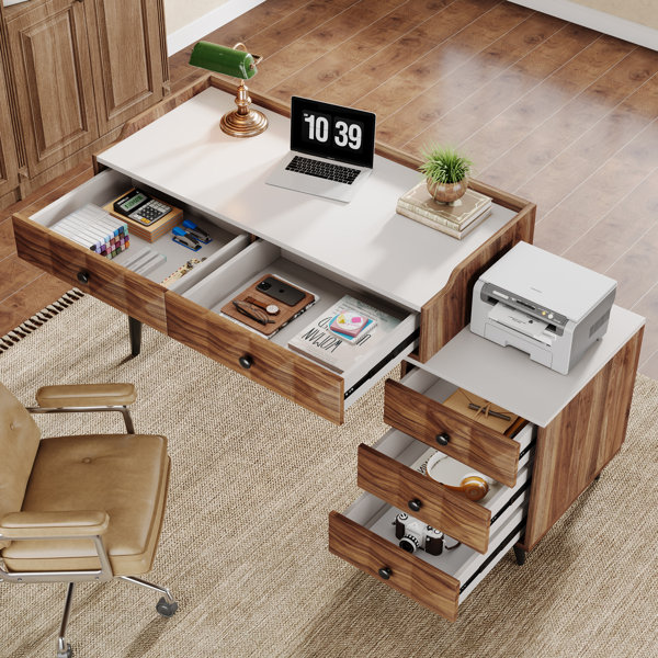 Union Rustic Modern Computer Desk, Extendable Home Office Desk with ...
